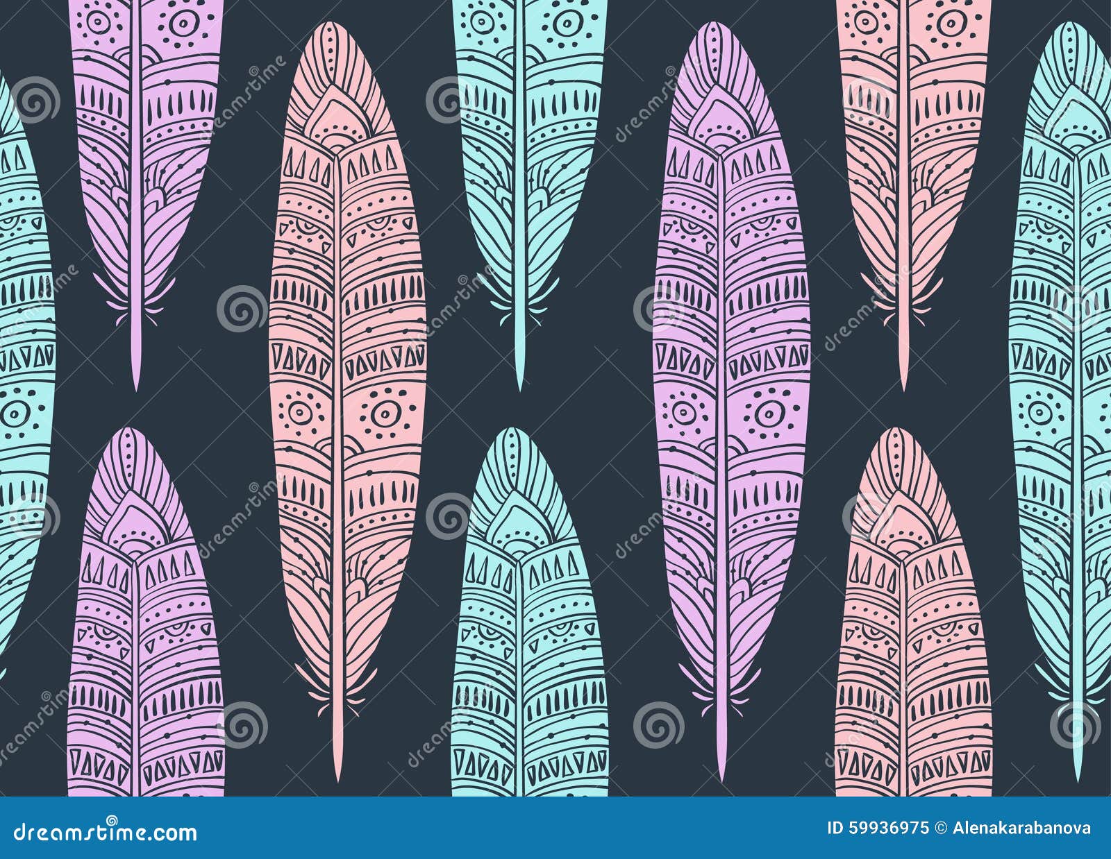 Ethnic Seamless Pattern with Boho Feathers Stock Vector - Illustration ...