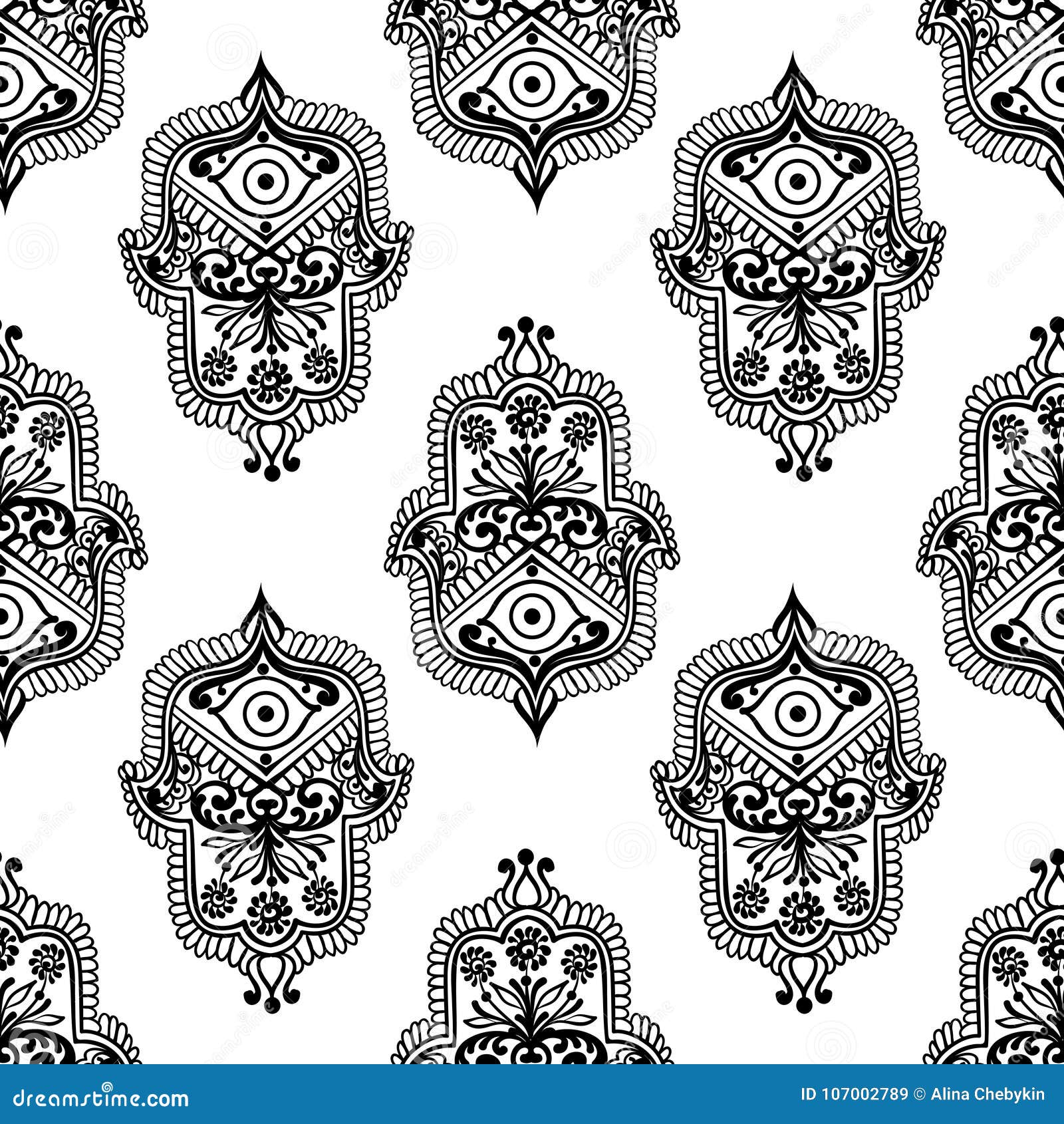Ethnic Seamless Pattern with Hamsa Stock Vector - Illustration of ...
