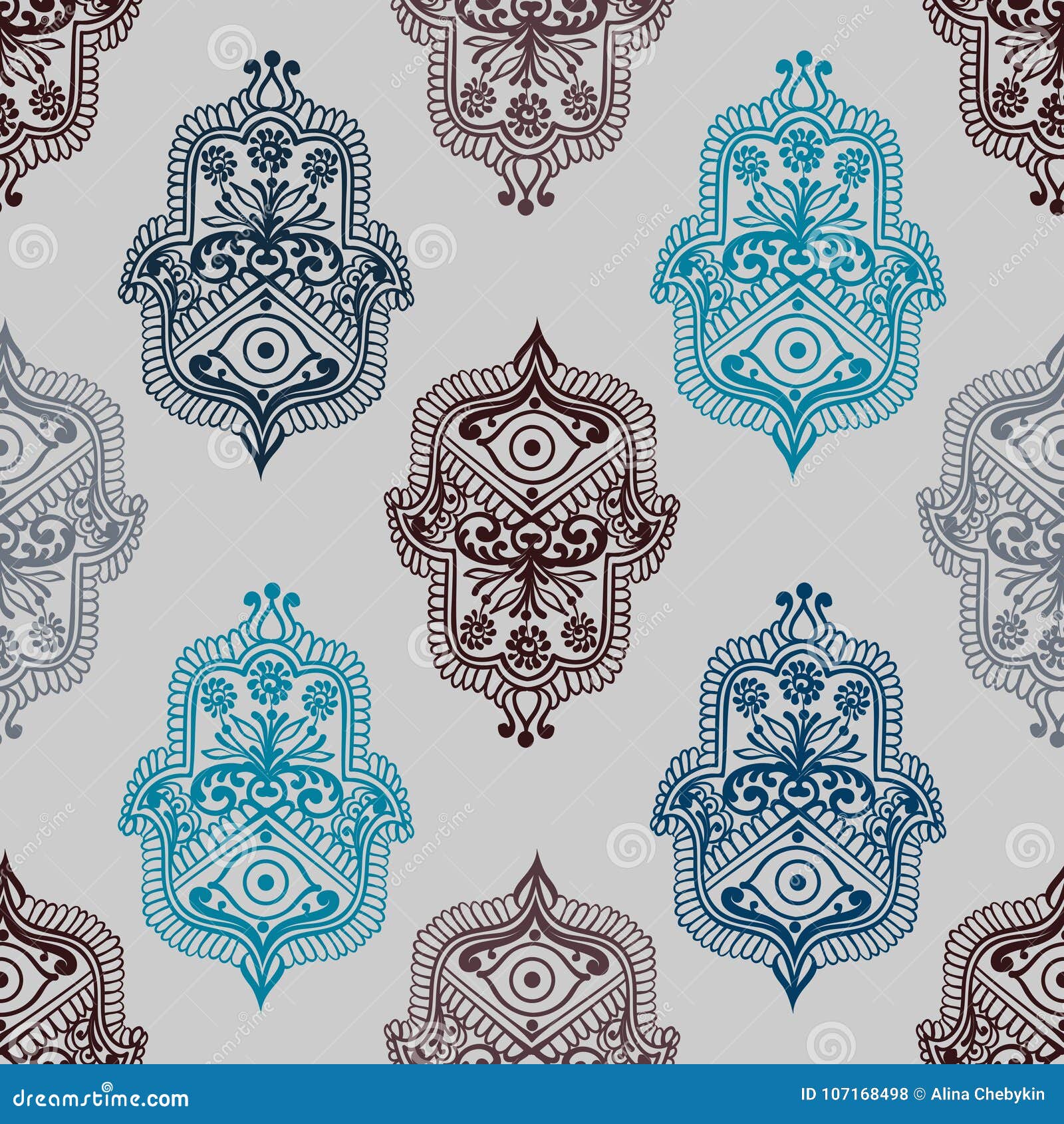 Ethnic Seamless Pattern with Hamsa Stock Vector - Illustration of ...