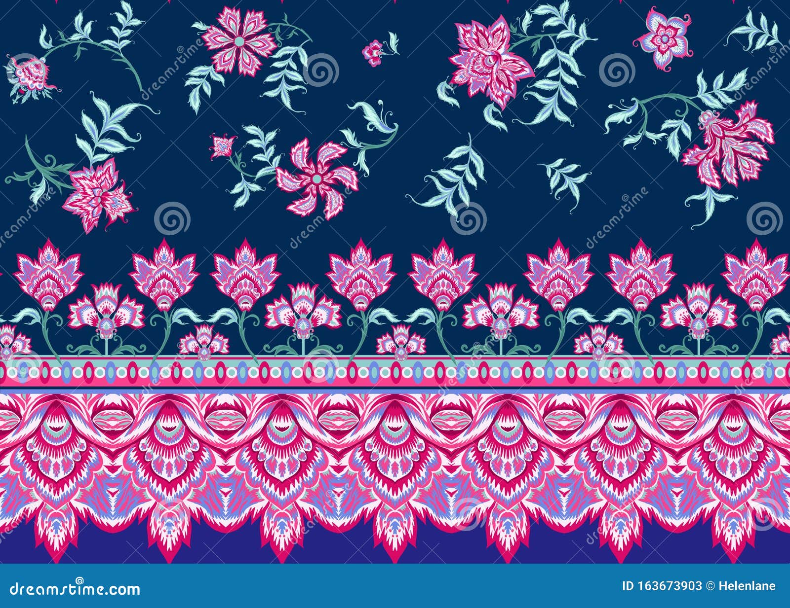 Ethnic Seamless Pattern in Kalamkari Style Stock Vector - Illustration ...