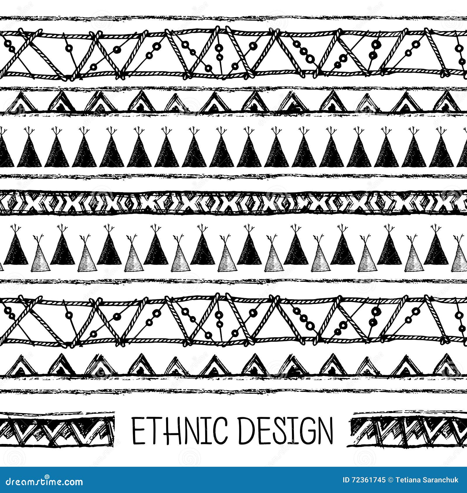Ethnic Seamless Pattern in Native Style. Boarder Wigwam Pattern. Hand ...