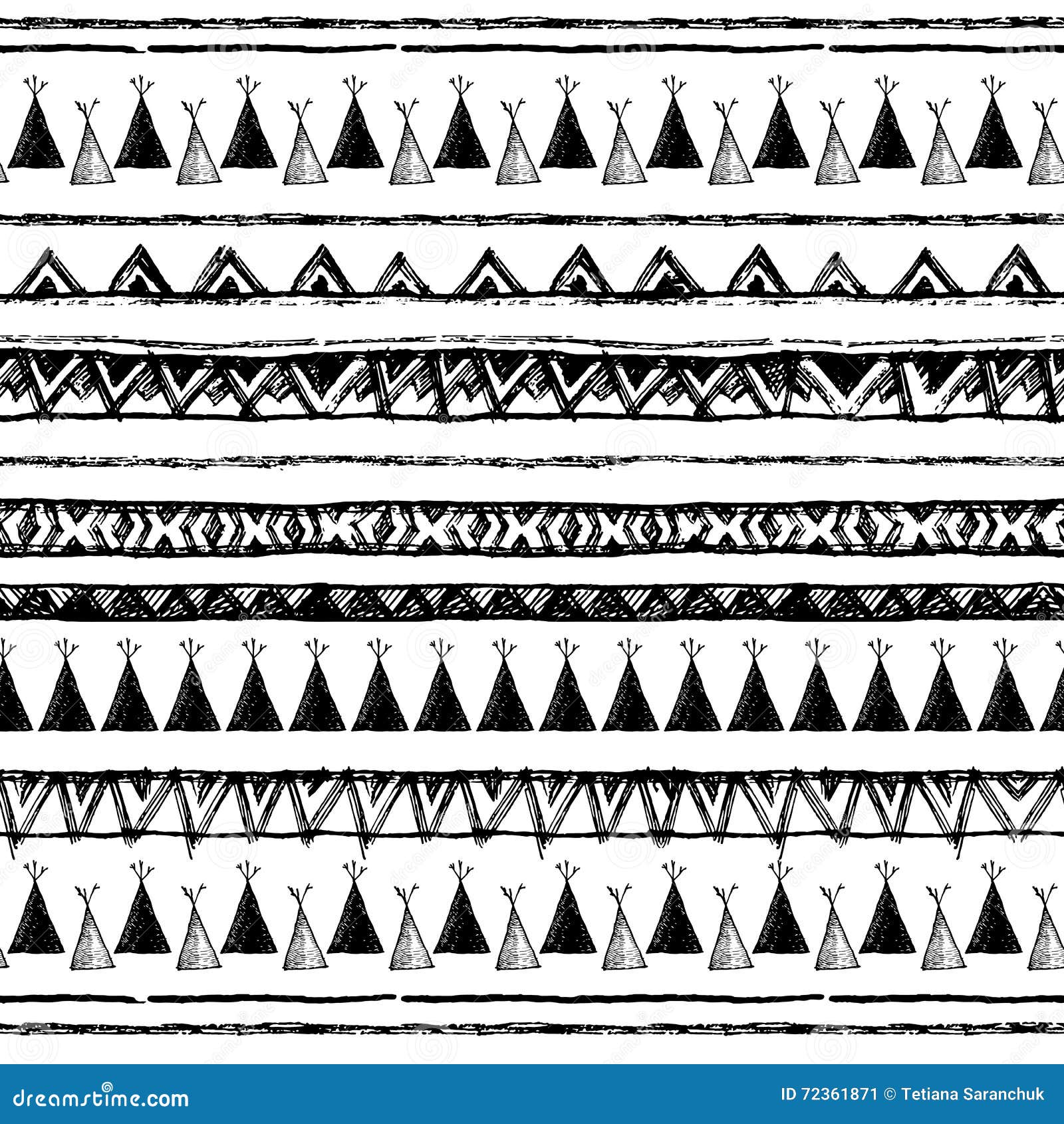 Ethnic Seamless Pattern in Native Style. Boarder Wigwam Pattern. Hand ...