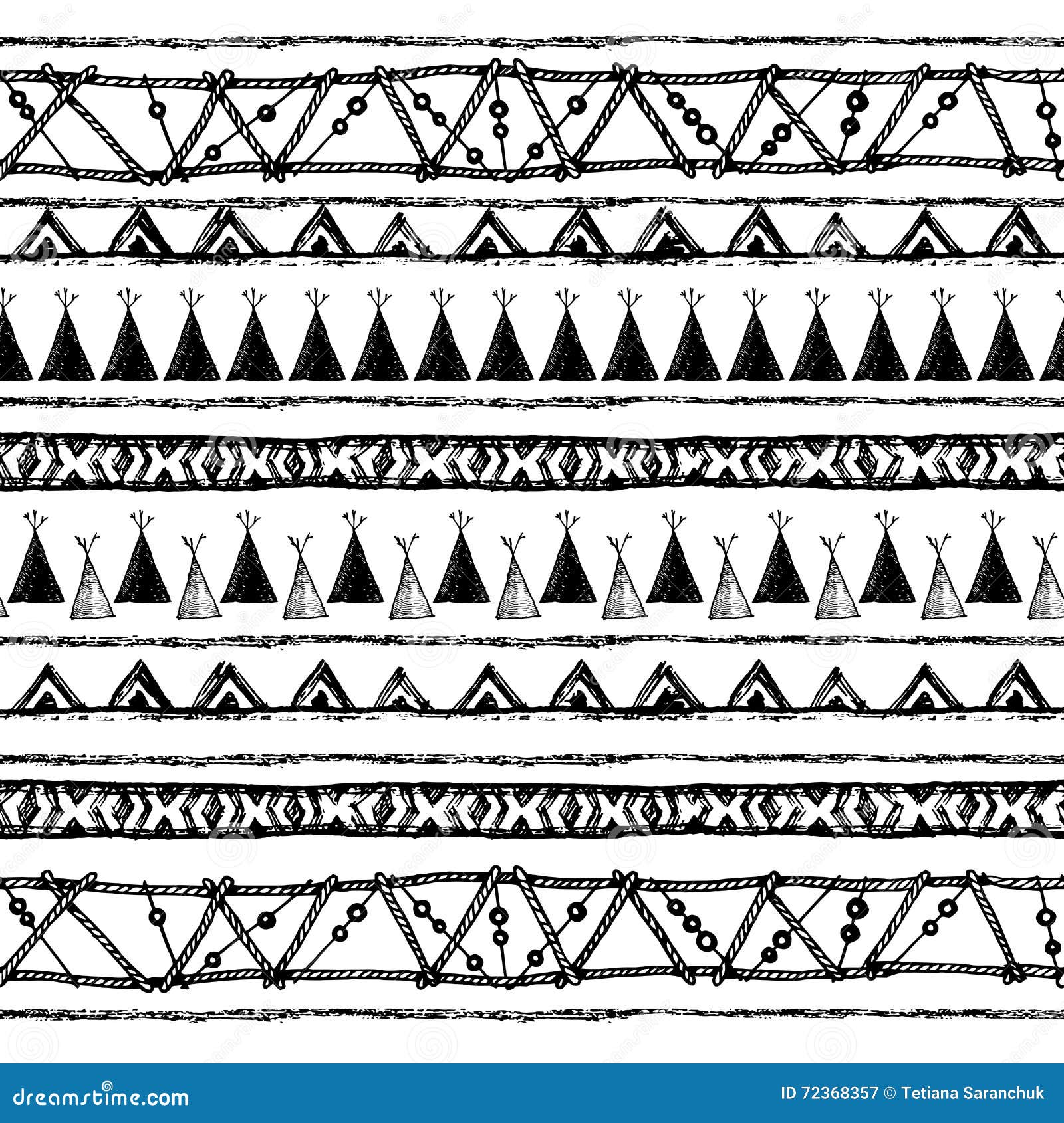 Ethnic Seamless Pattern in Native Style. Boarder Wigwam Pattern. Hand ...