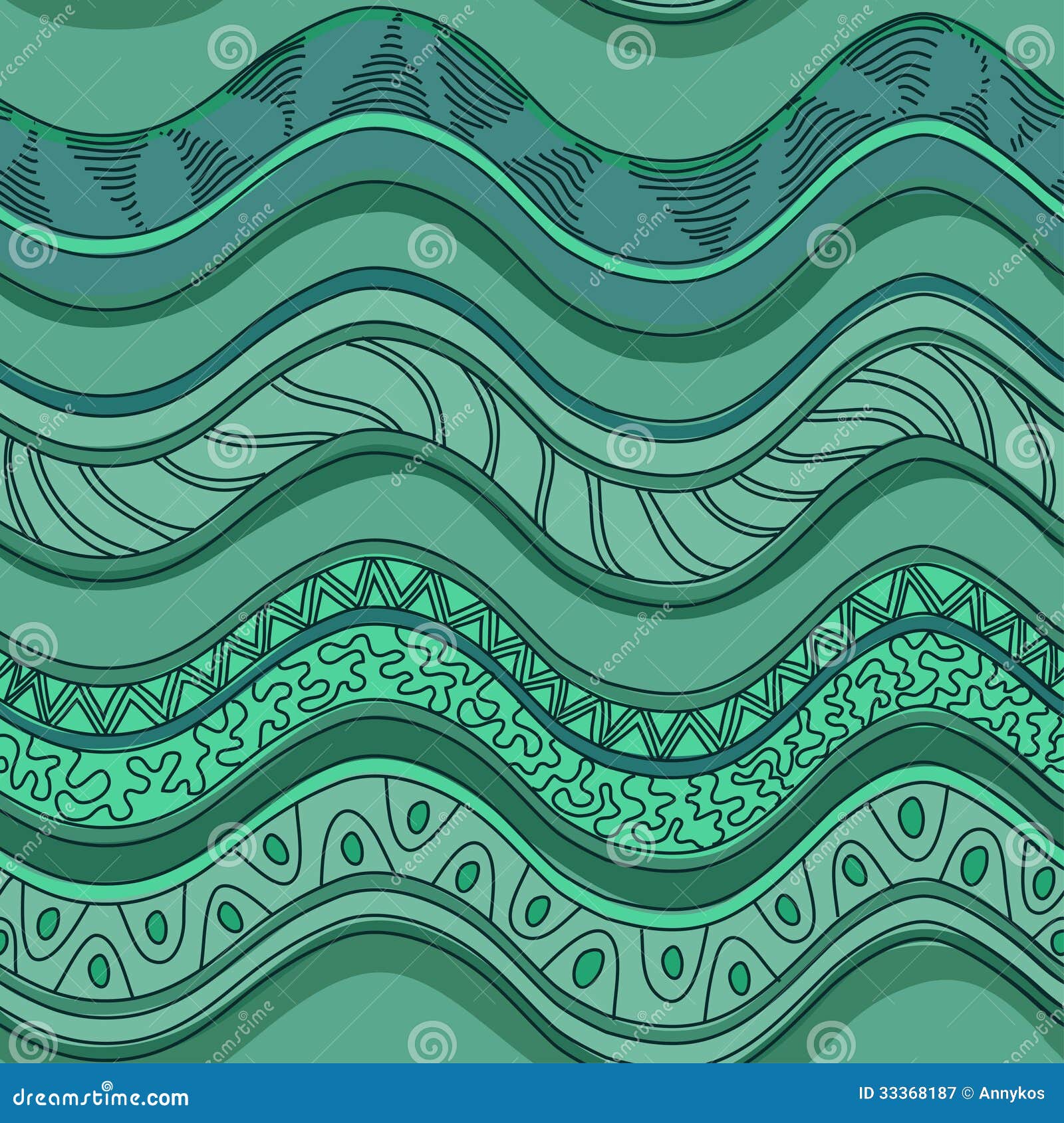 Ethnic Seamless Pattern of Waves Stock Vector - Illustration of green ...