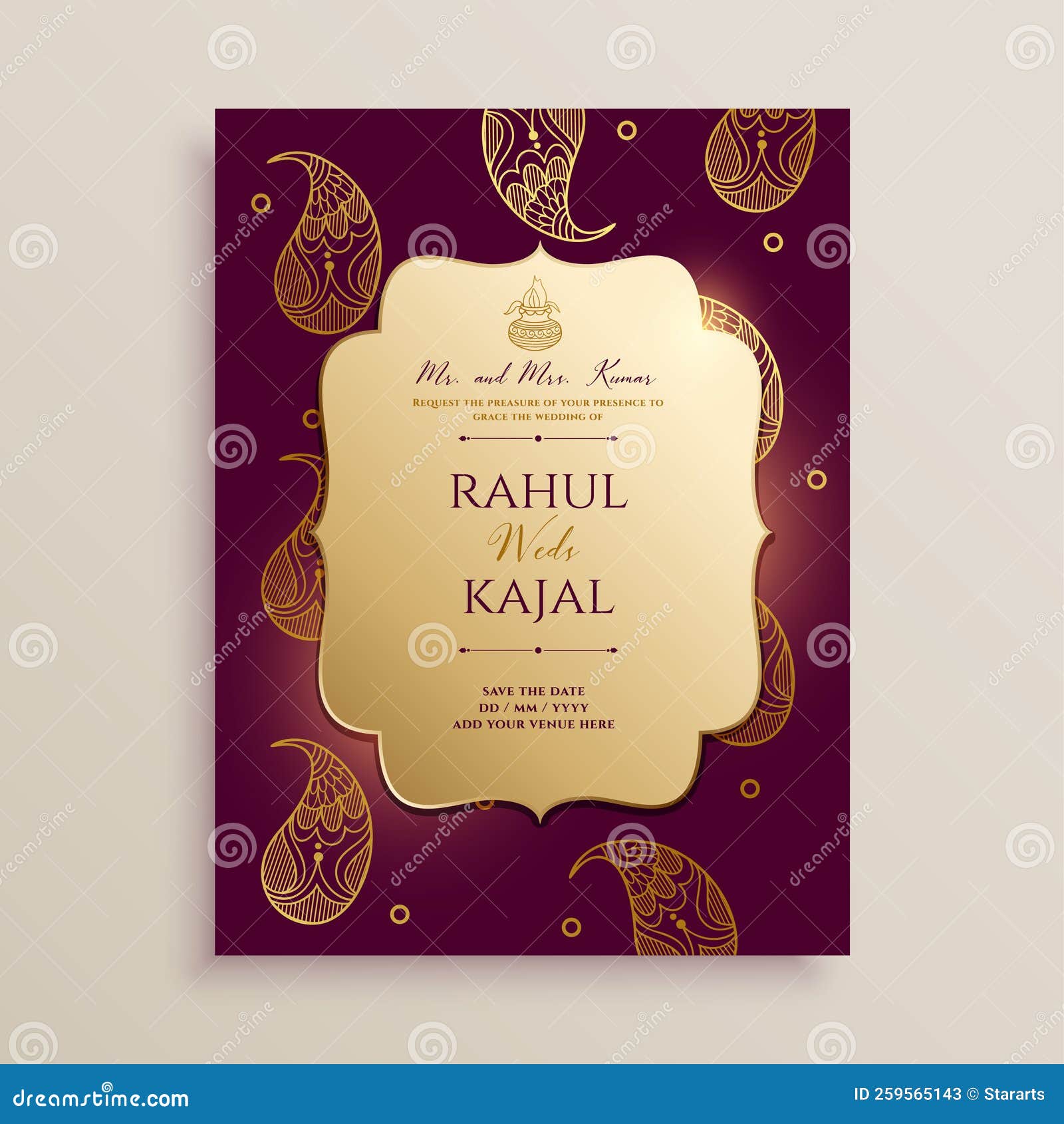 Ethnic Style Indian Wedding Card Template Design Stock Vector ...