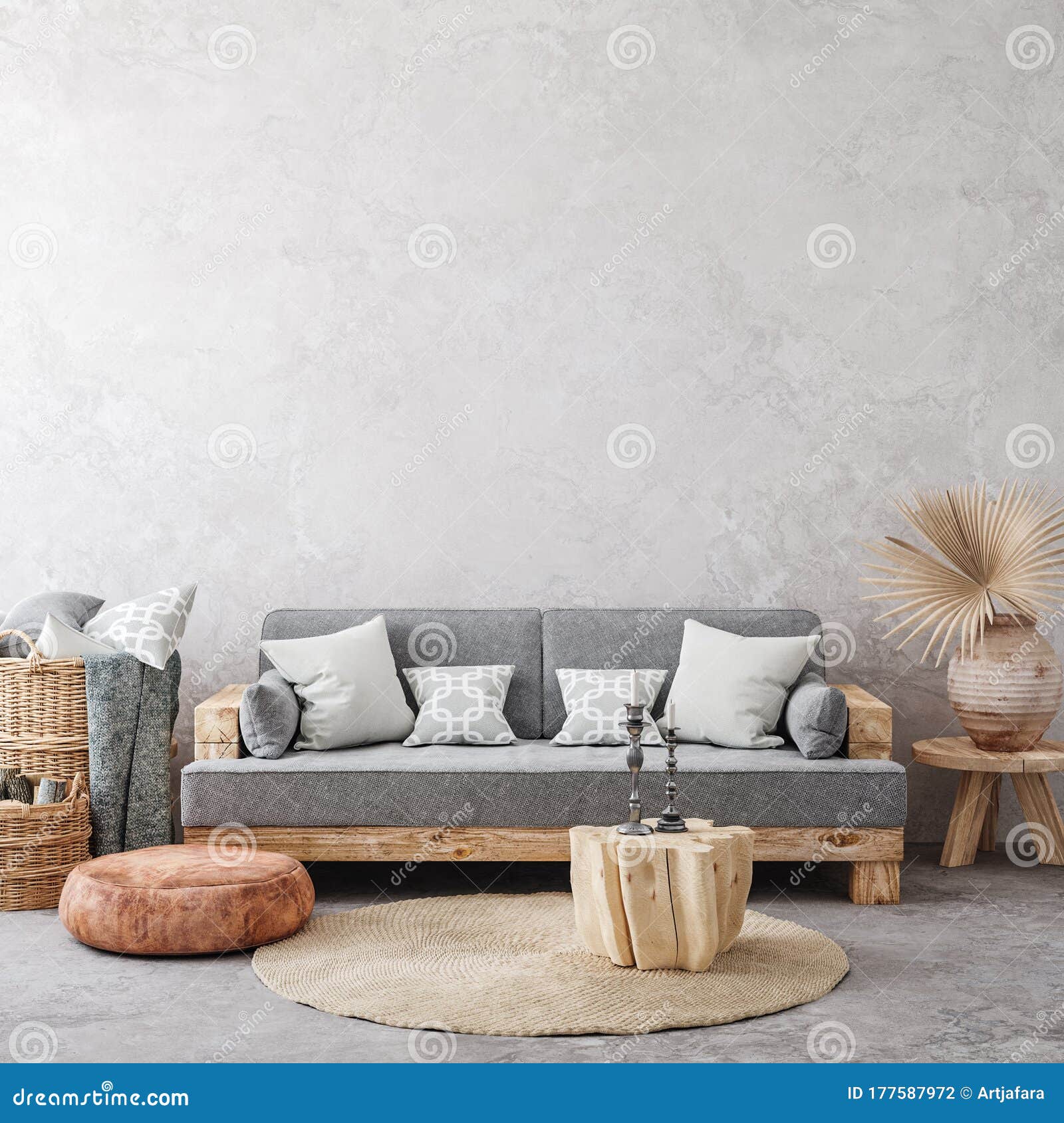 Ethnic Style Living Room Interior Stock Illustration - Illustration of ...