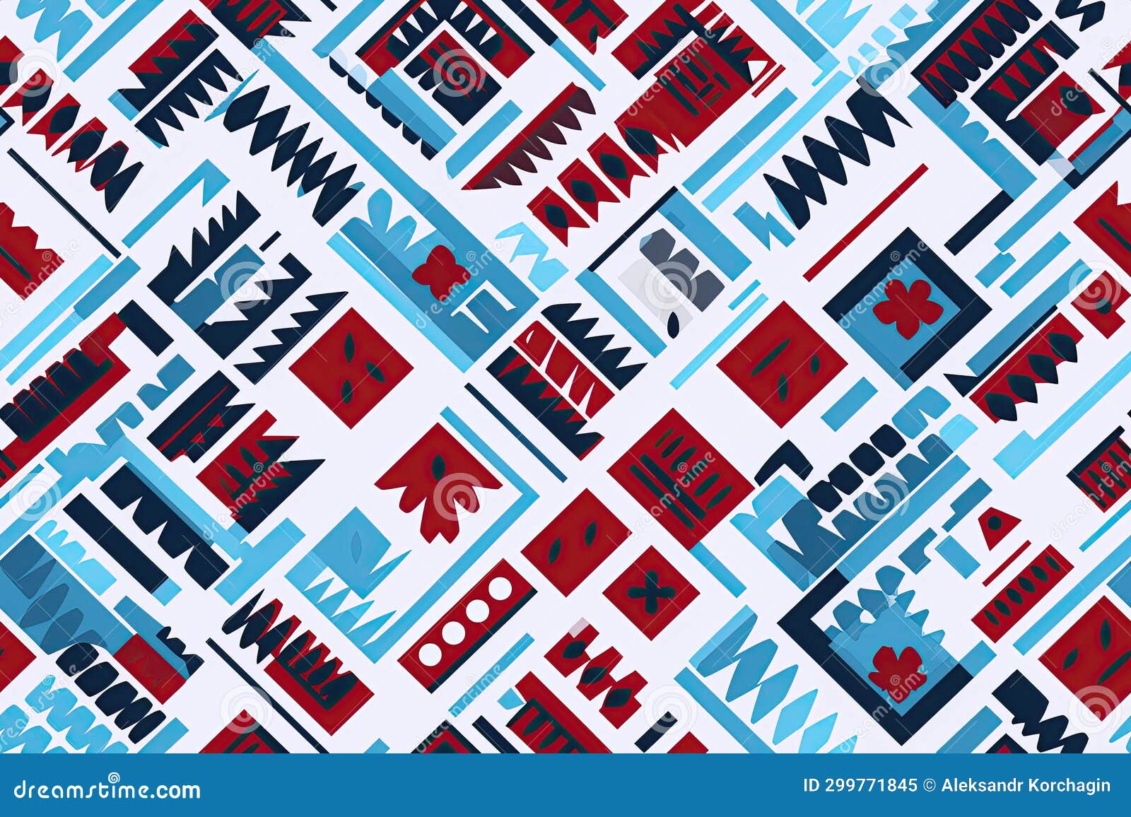 Ethnic Tribal Scandinavian Blue Seamless Pattern on White Background ...