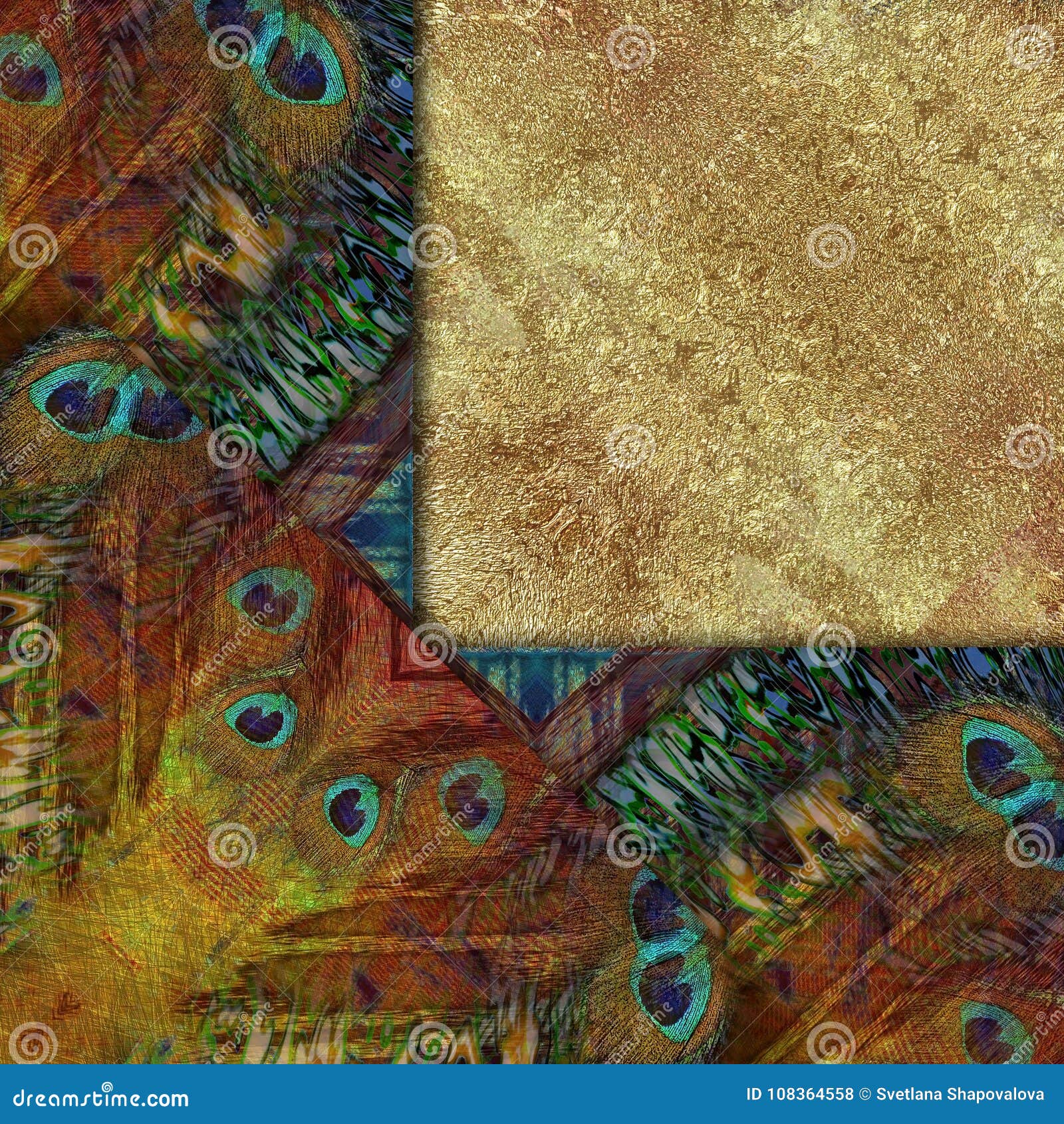 Ethnical Frame, Golden Stone and Peacock Fathers Stock Illustration ...