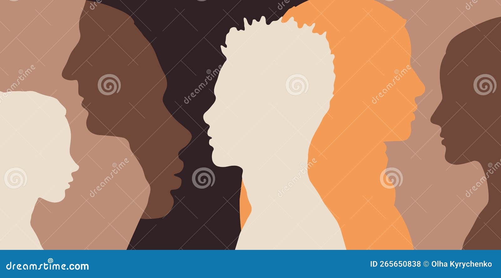 Silhouette Profile of Multiracial and Multicultural People. Stock ...