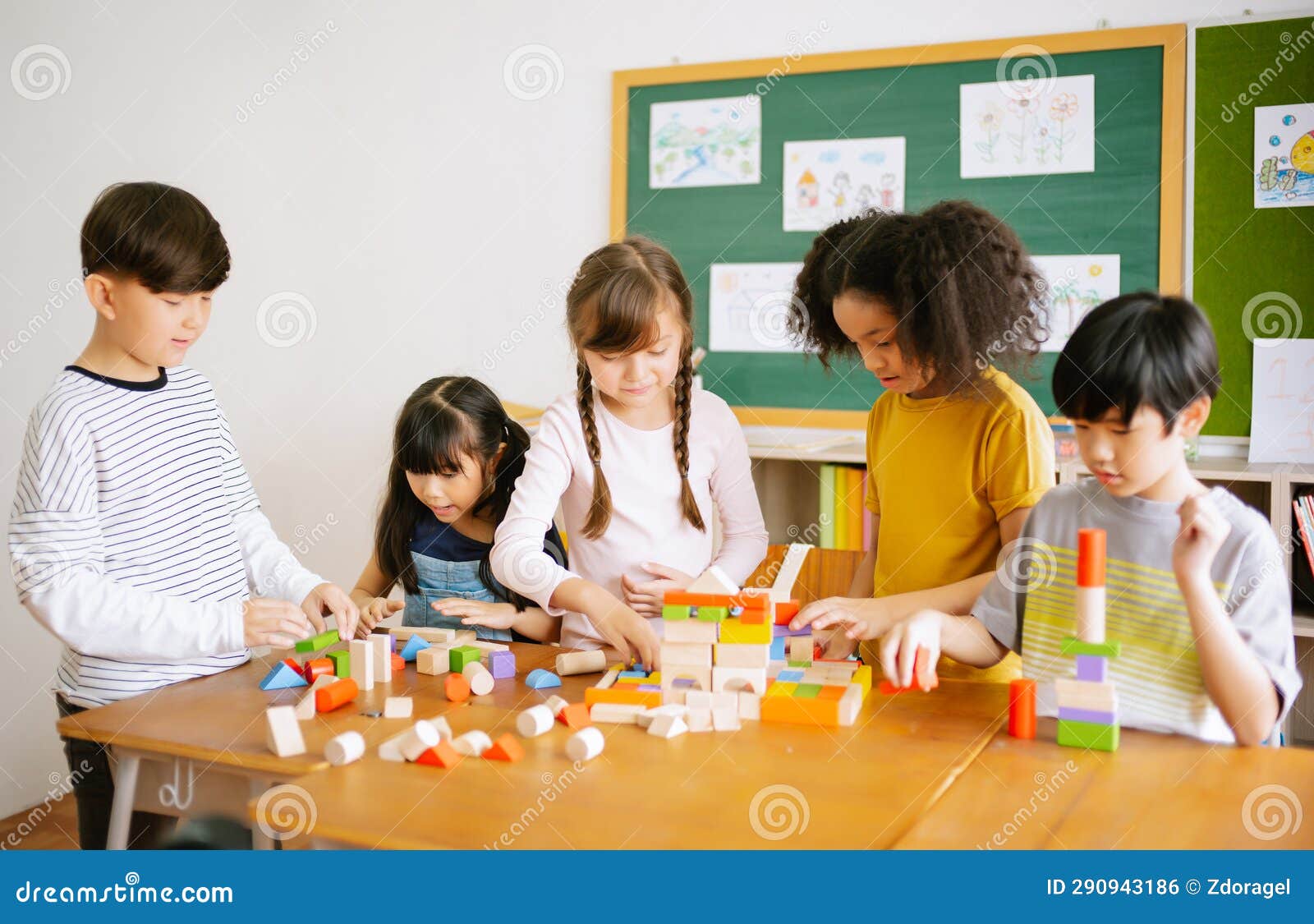 Ethnicity Diversity Group of Elementary School Playing with Colorful ...