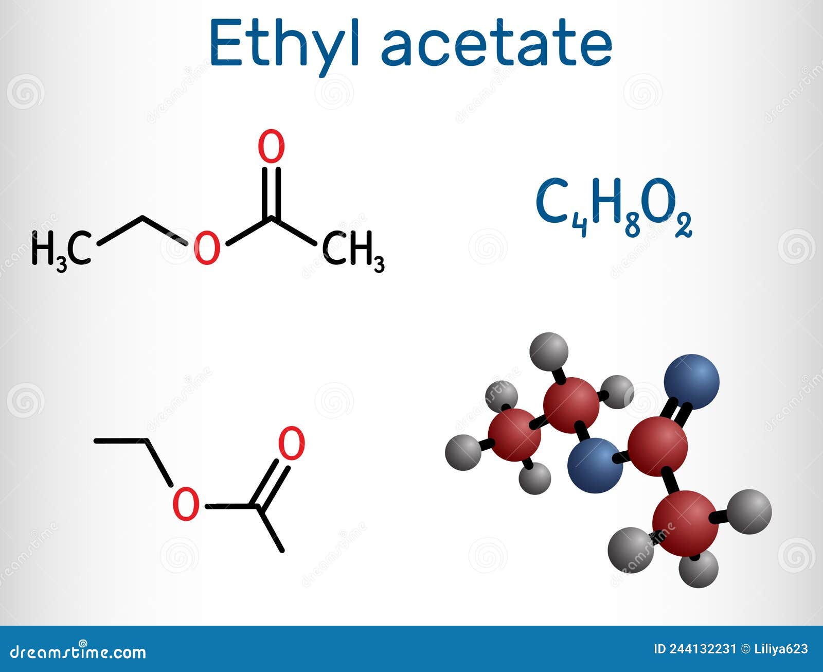Ethyl Acetate, Ethyl Ethanoate, C4H8O2 Molecule. it is Acetate Ester ...