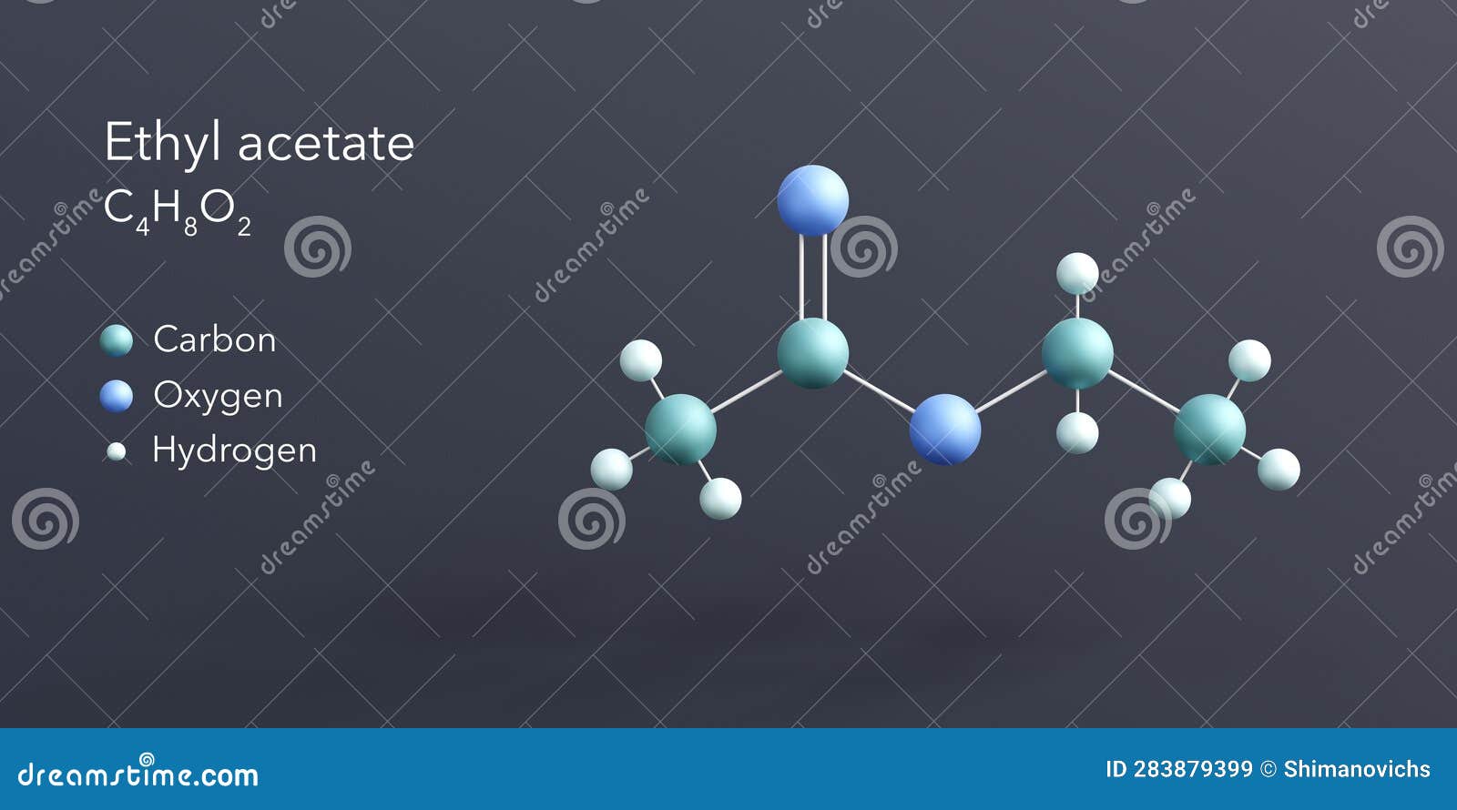 Ethyl Acetate Molecule, Structural Chemical Formula, Ball-and-stick ...