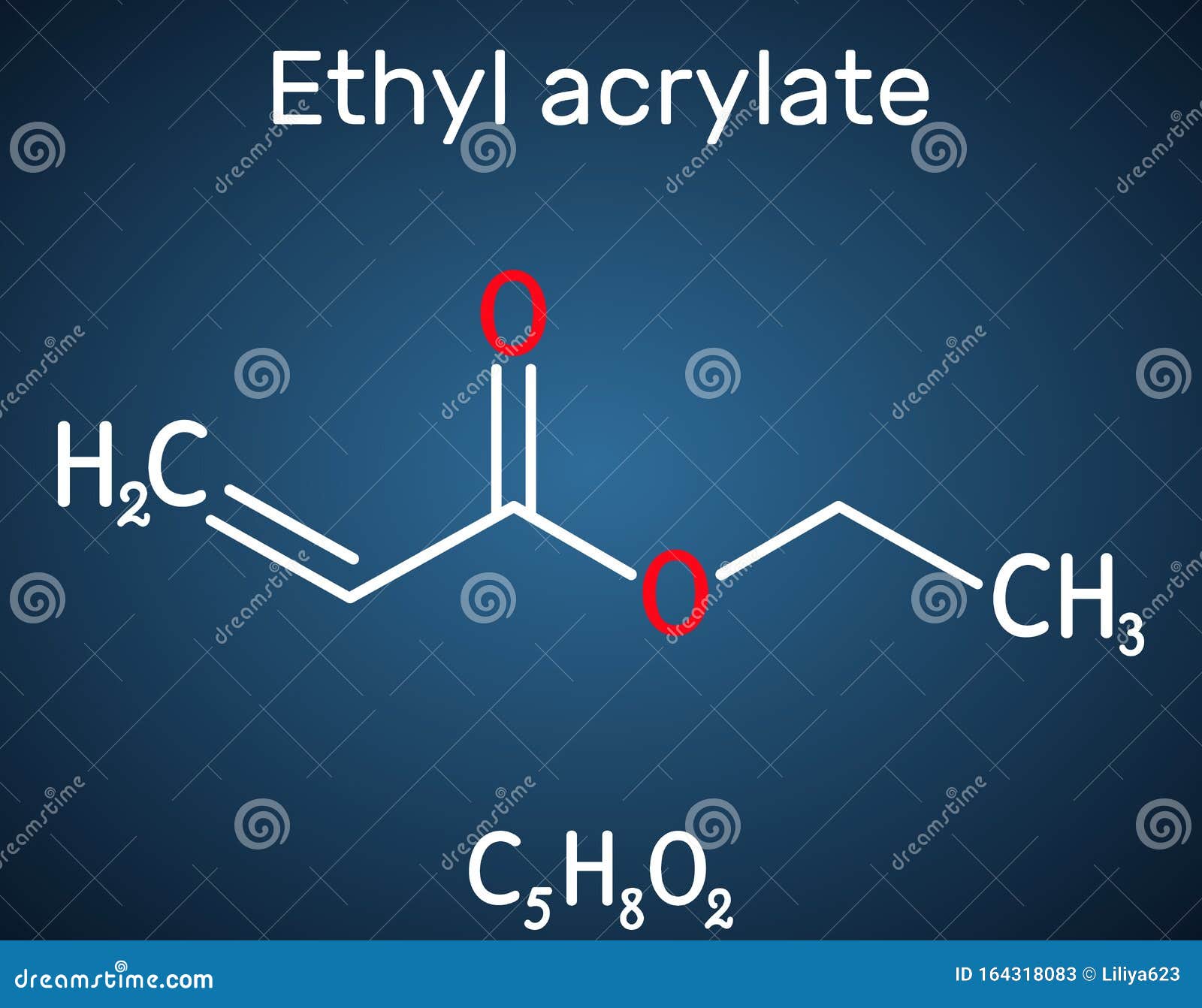 Ethyl Acrylate Molecule. Structural Chemical Formula On The Dark Blue ...