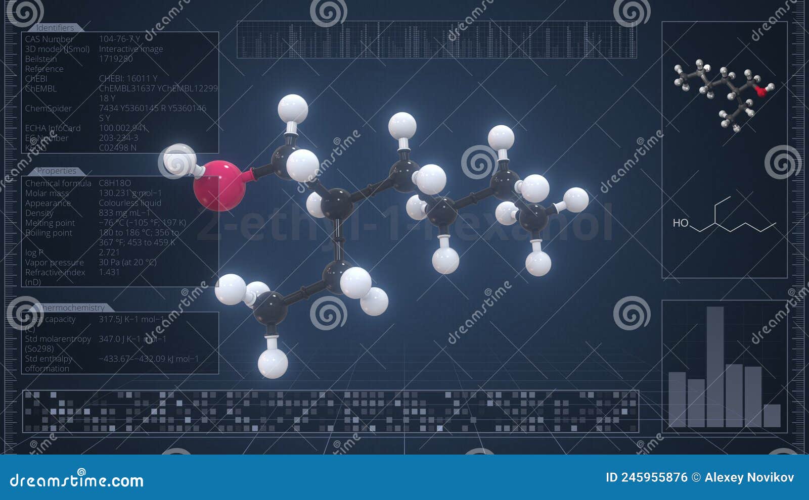 2-ethyl-1-hexanol Molecule with Description on the Computer Screen, 3d ...