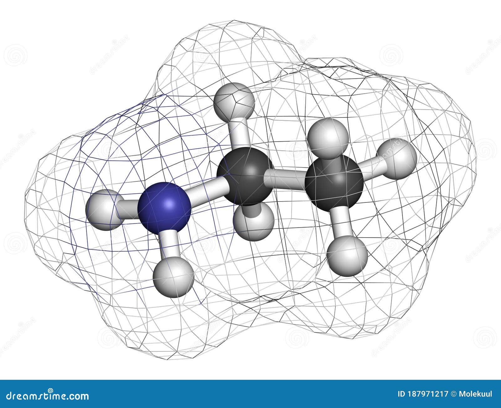 Ethylamine Organic Base Molecule. 3D Rendering. Atoms are Represented ...