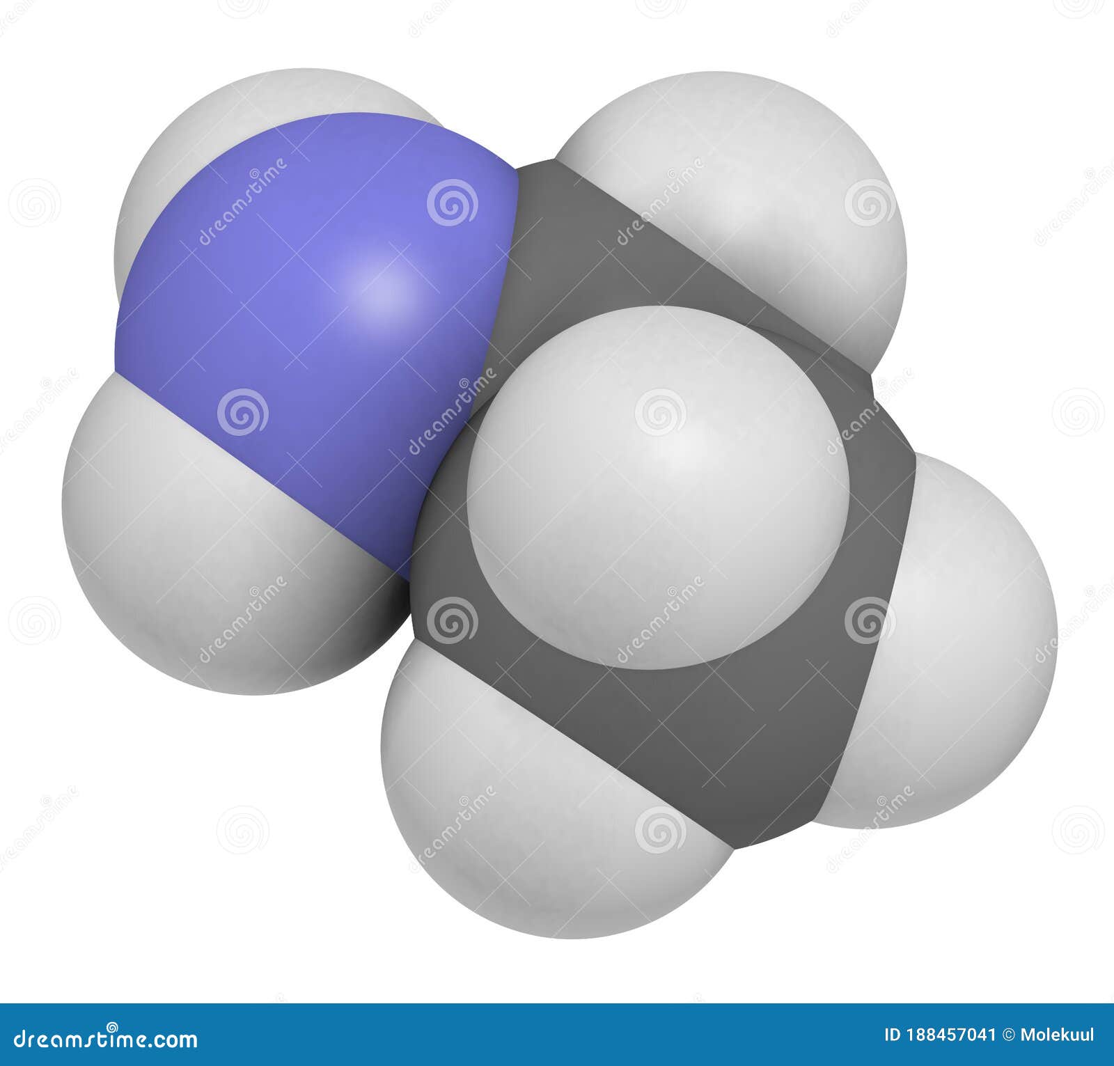 Ethylamine Organic Base Molecule. 3D Rendering. Atoms Are Represented ...