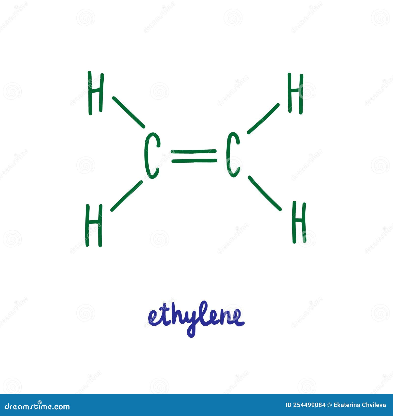 Ethylene Hand Drawn Vector Formula Chemical Structure Lettering Blue ...