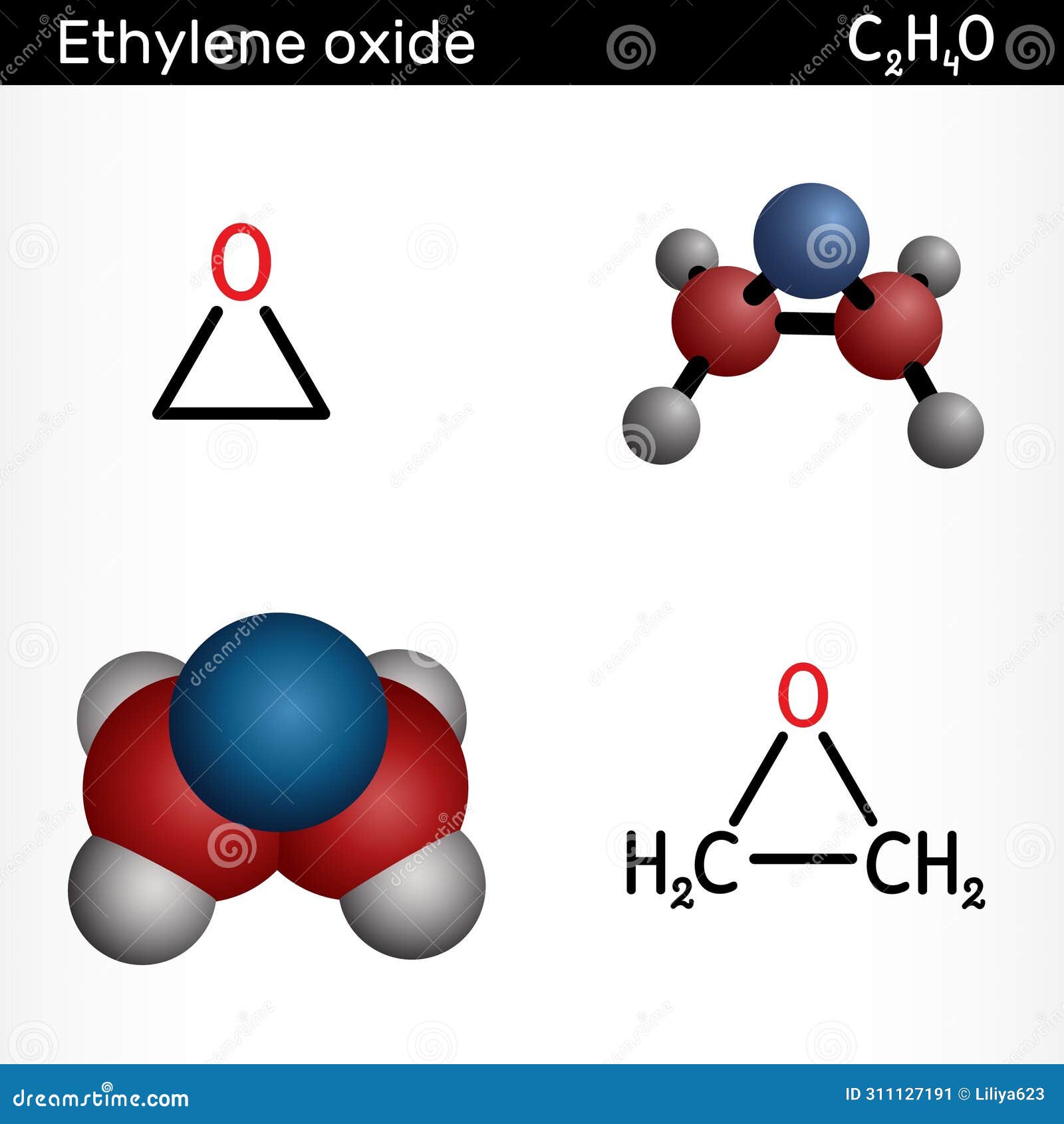 Ethylene Oxide, Oxirane C2H4O Molecule. Structural Chemical Formula ...