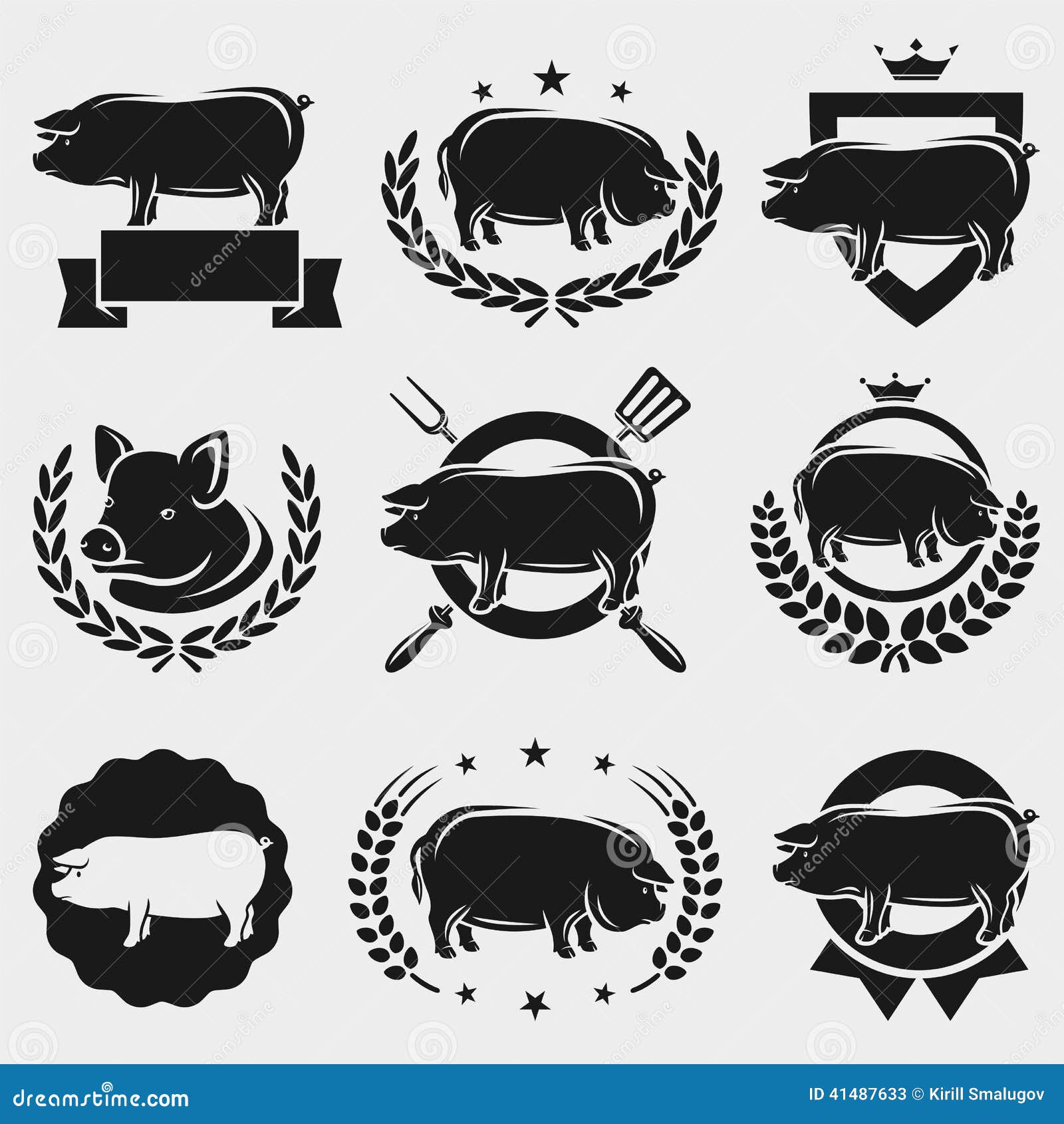 Etiquetas Del Cerdo Y Sistema De Elementos Vector Ilustración del ...