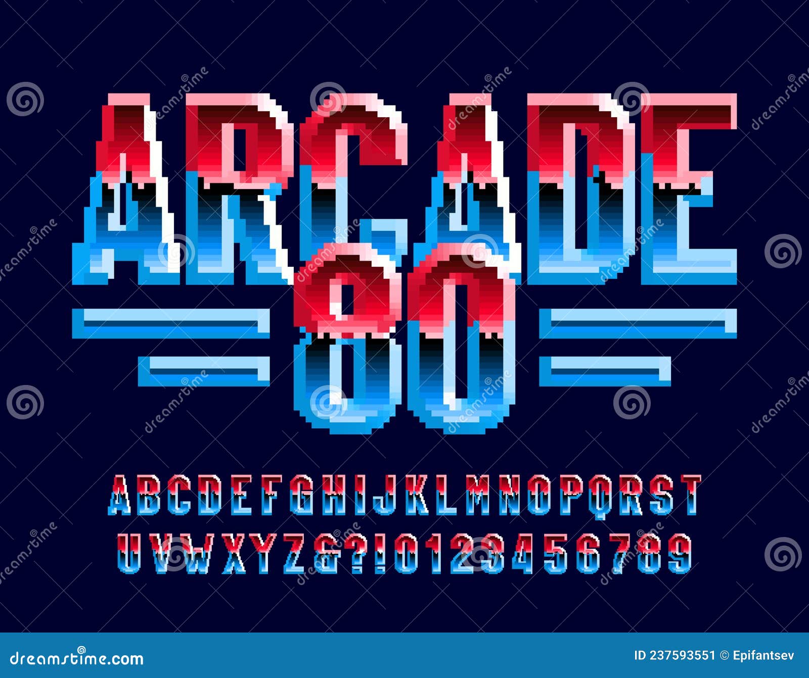 Arcade 80 Alphabet Font. Pixel Letters and Numbers Stock Vector ...