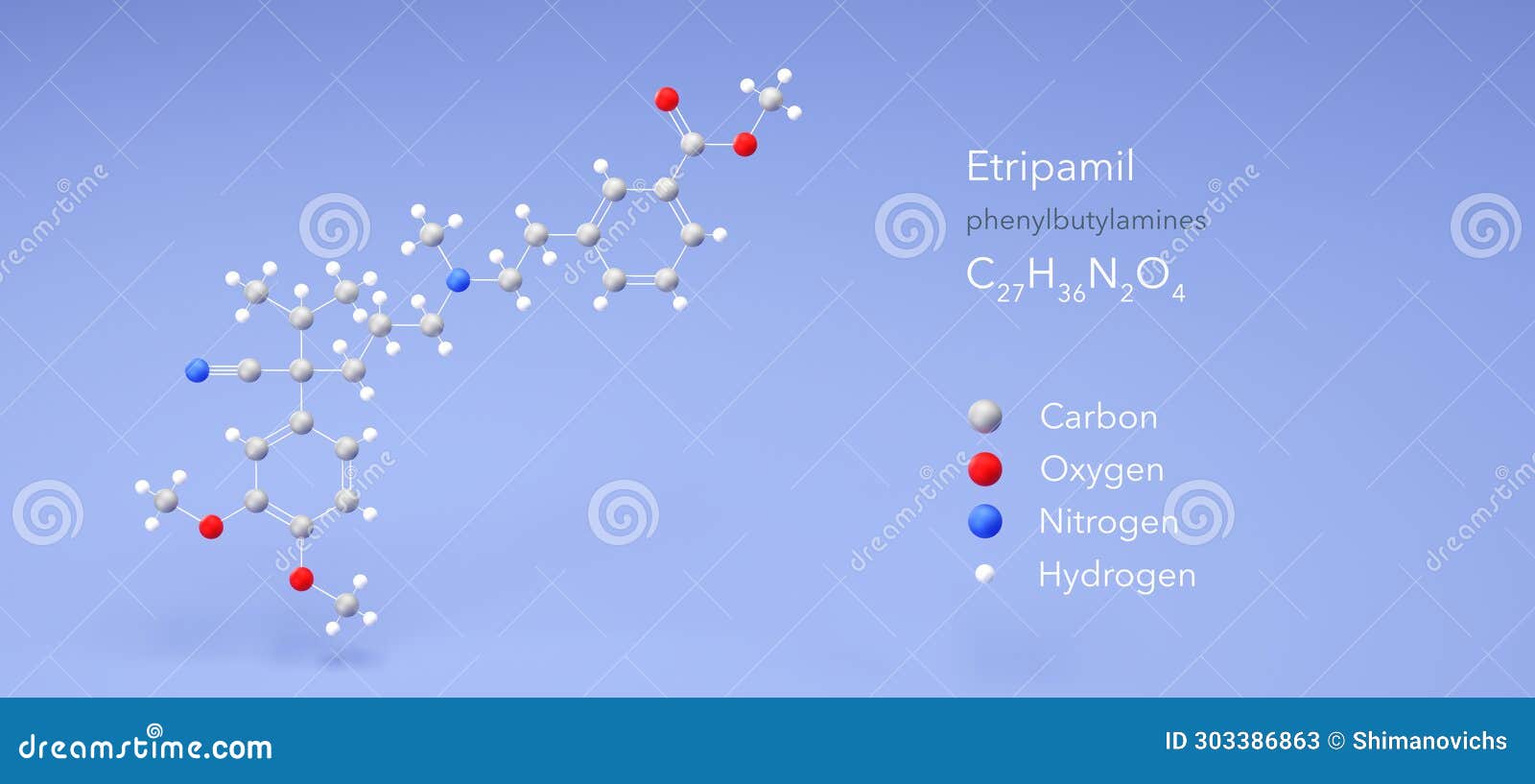 Etripamil Molecule, Molecular Structures, Phenylbutylamines, 3d Model ...