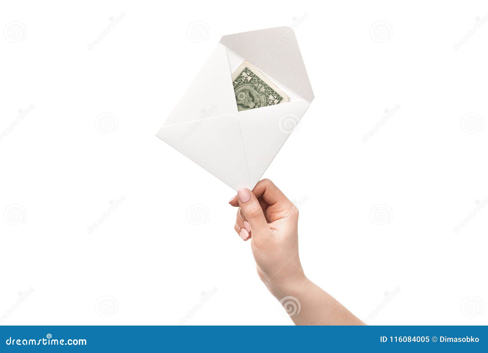 Ett Kuvert Med Pengar I Handen Som Isoleras Fotografering för ...