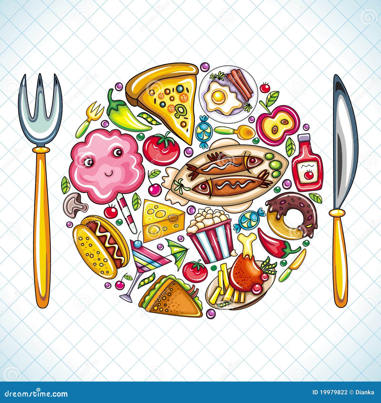 Eu amo comer a série ilustração do vetor. Ilustração de fundo - 19979822