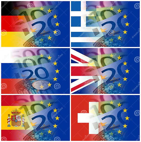 Eu Countries Flags with Euro Banknotes and Eu Flag Stock Illustration ...