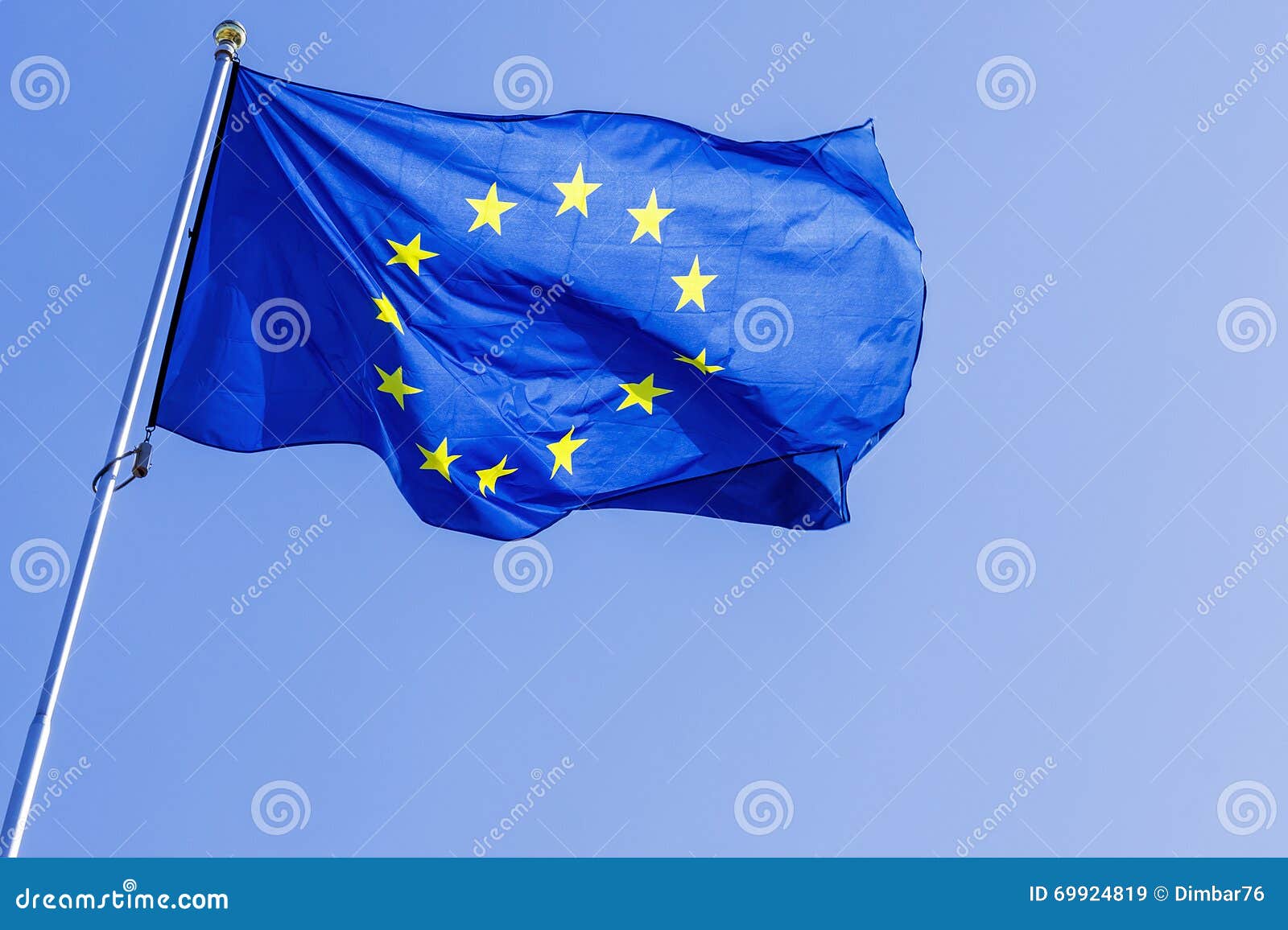 EU Flag on a Background of Blue Sky Stock Image - Image of europe ...