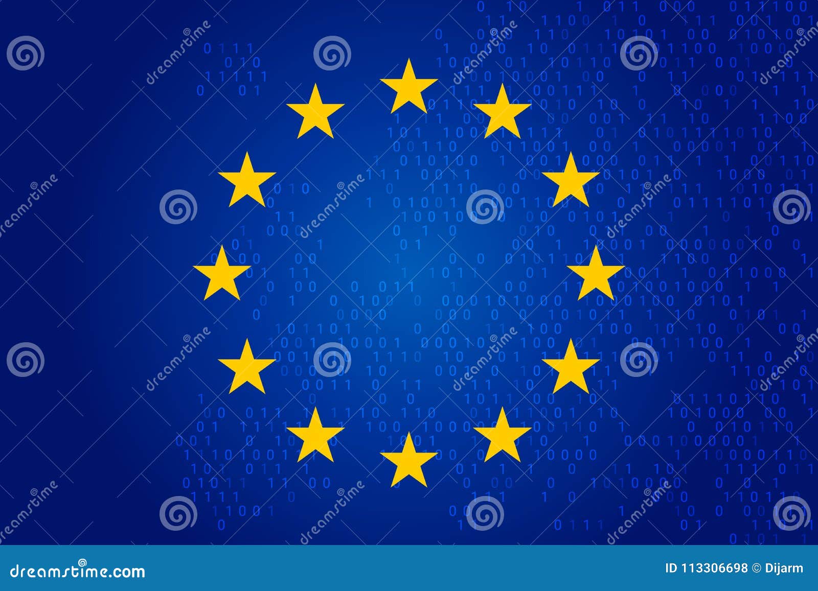 Eu Flag and Binary Future Technology Map, Blue Cyber Security Concept ...