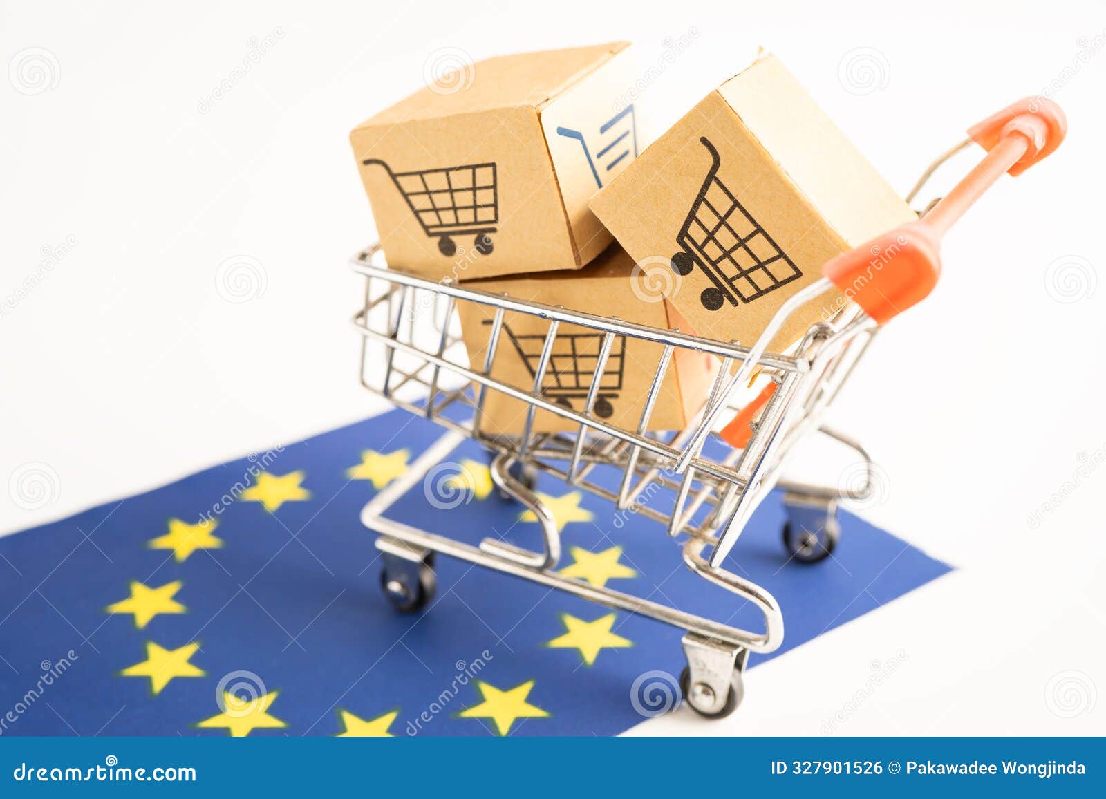 EU Flag with Box Shopping Online Cart Logo. Import Export Shopping ...