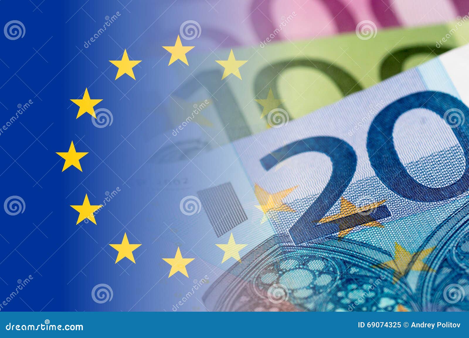 Eu Flag with Euro Banknotes Stock Illustration - Illustration of twenty ...