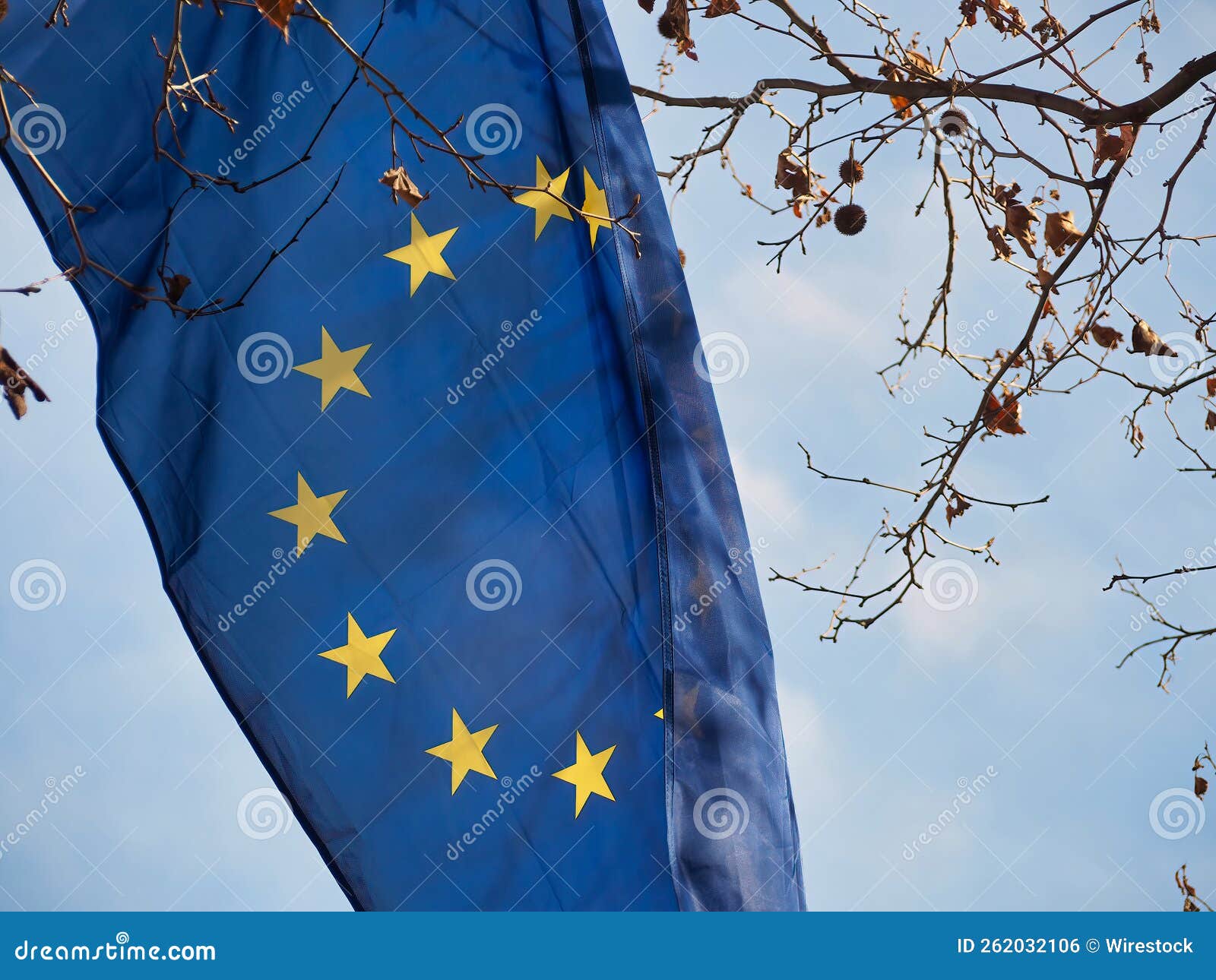 EU flag waving in the air stock photo. Image of government - 262032106