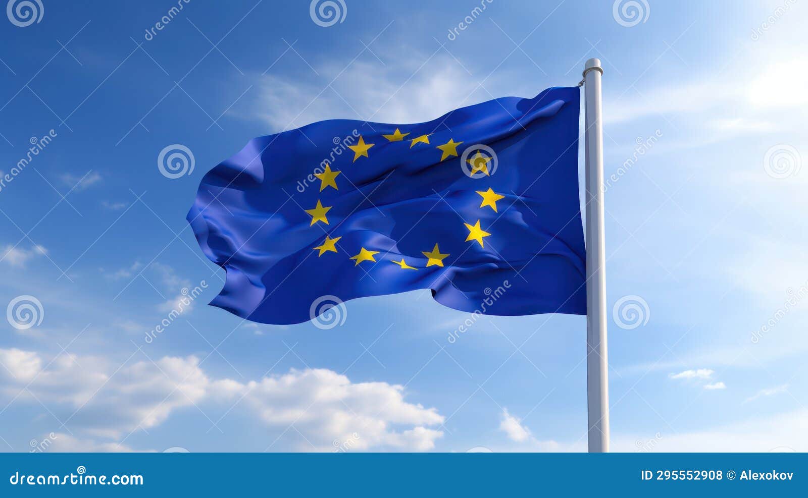 EU Flag Waving in the Wind on Blue Sky Background. 3D Rendering ...