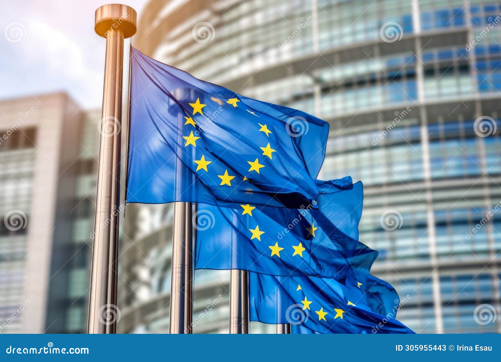 EU Flags in Front of a Glass Building Stock Image - Image of government ...