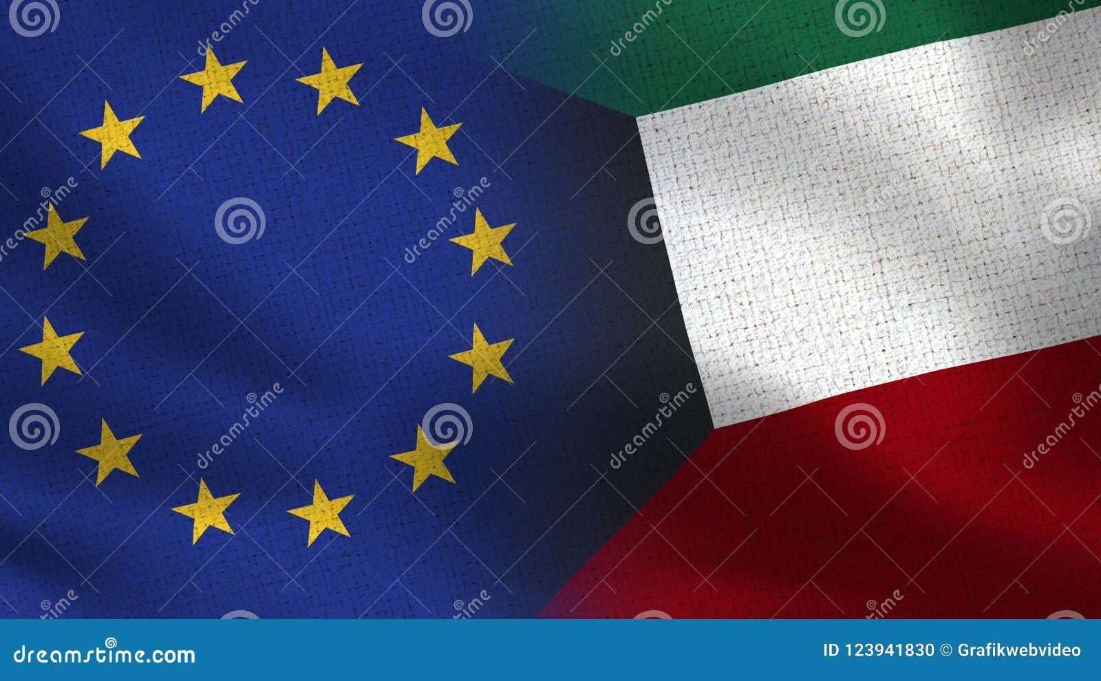 EU and Kuwait Realistic Half Flags Together Stock Illustration ...