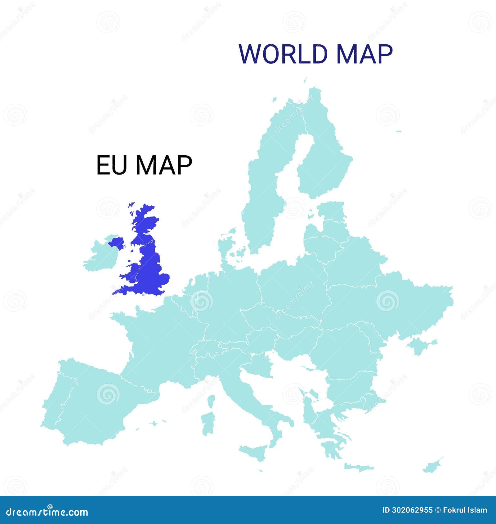 EU Map and World Map Together, EU Map Marked in World Map with Blue ...