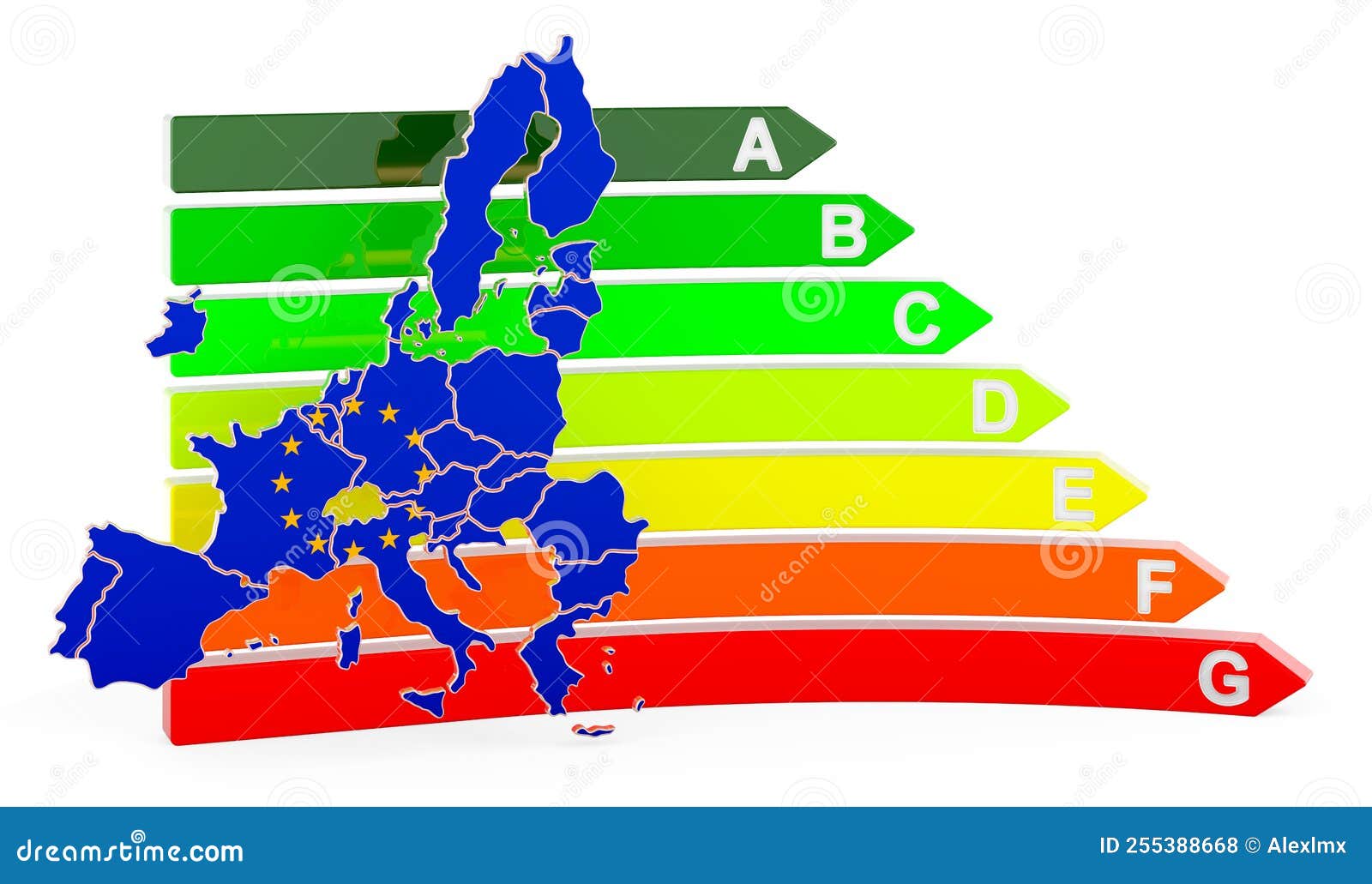 The EU Map with Energy Efficiency Rating, 3D Rendering Stock ...