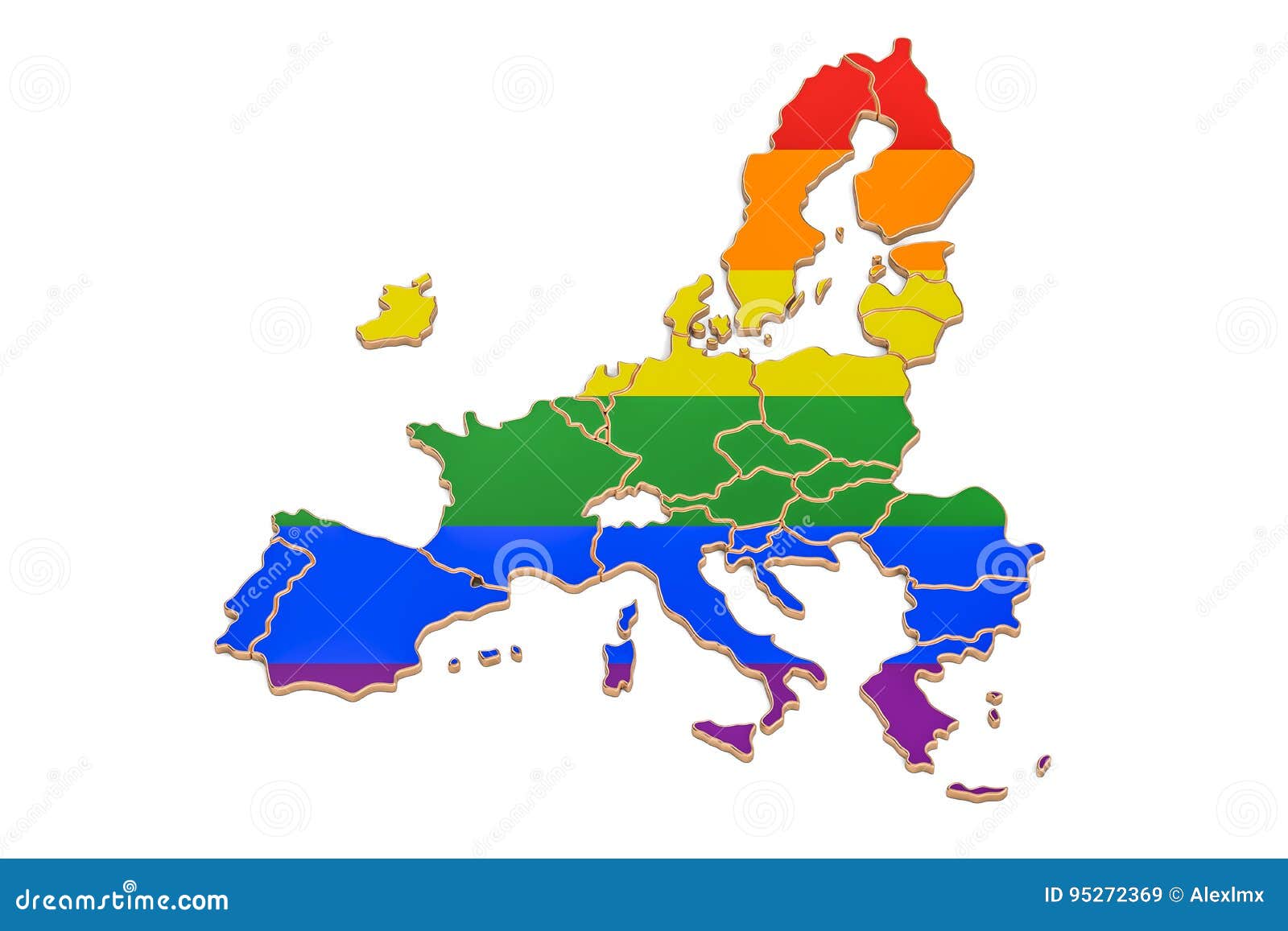 EU map with LGBT flag, 3D stock illustration. Illustration of celebrate ...