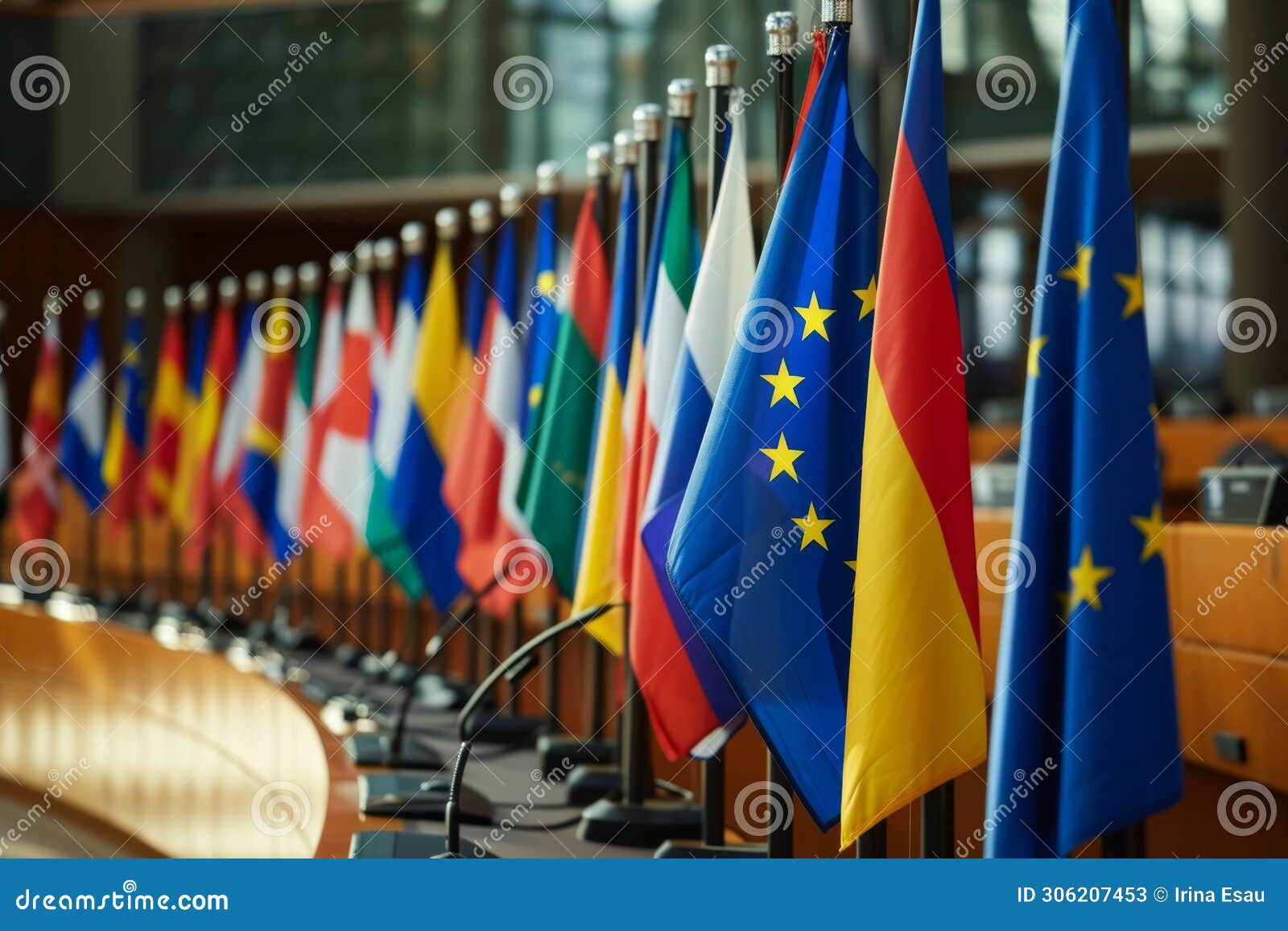 Eu And Member States Flags In Front Of Building Stock Image Image Of