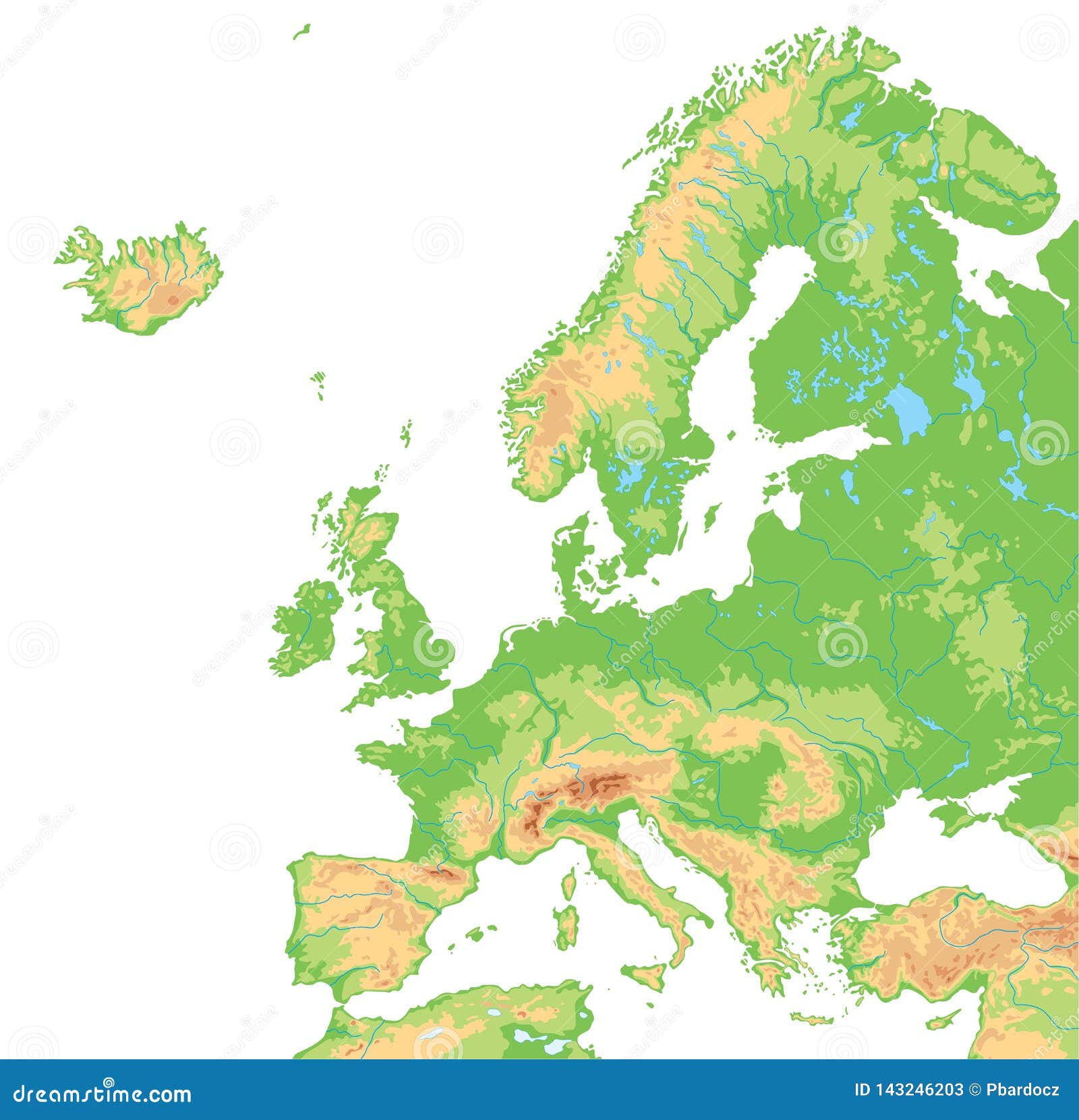 High Detailed Europe Physical Map. Stock Vector - Illustration of ...