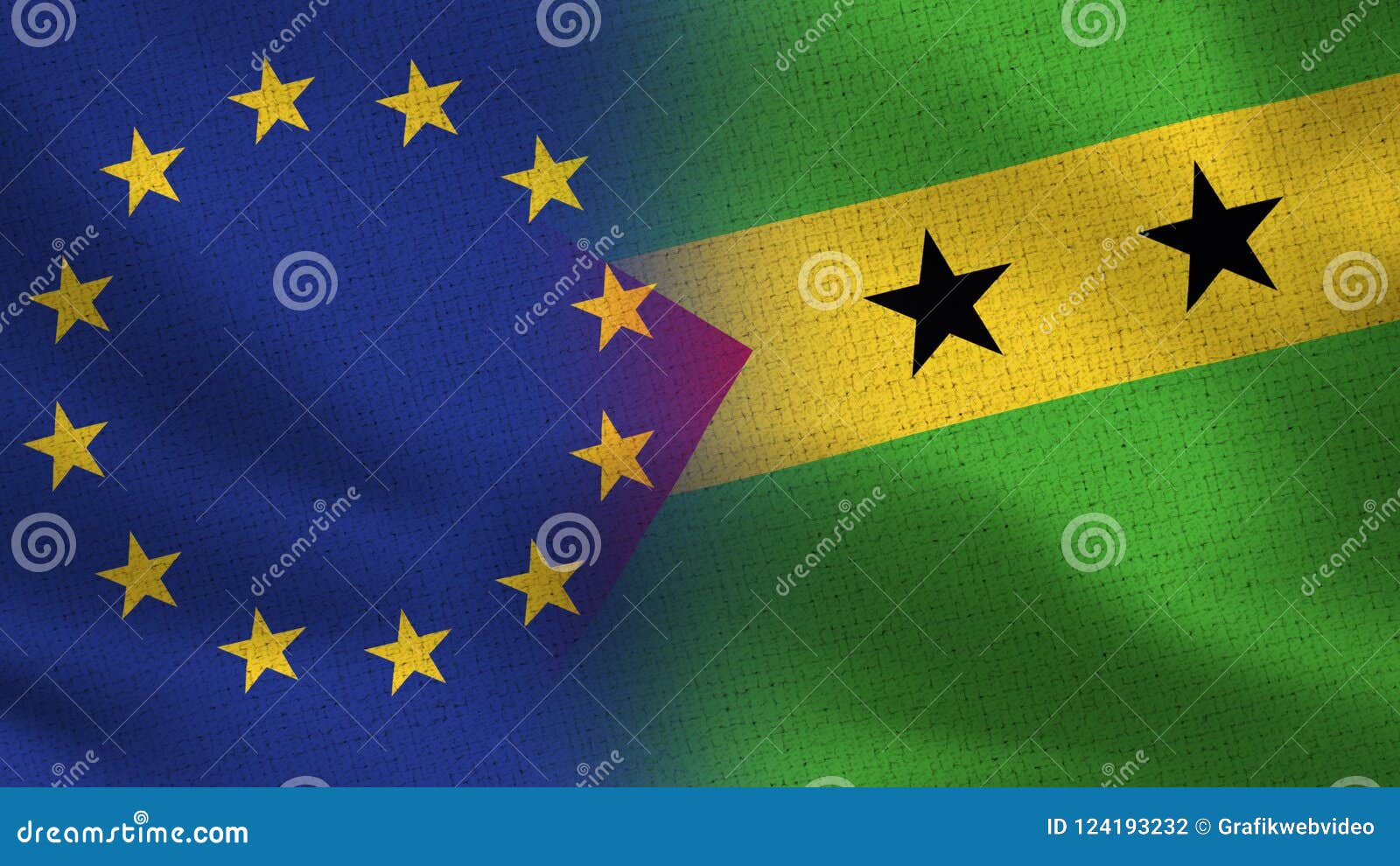 Eu And Sao Tome And Principe Realistic Half Flags Together Stock