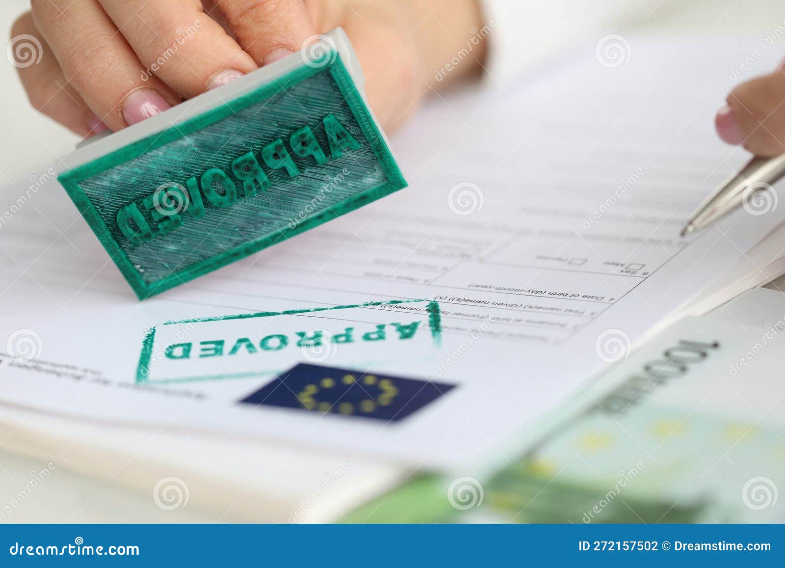 EU Schengen Visa Application and Stamp Approved Document Stock Photo ...