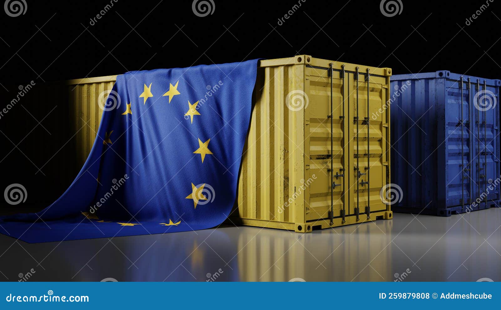 Eu Union Flag and Container Box, 3d Rendering Stock Illustration ...