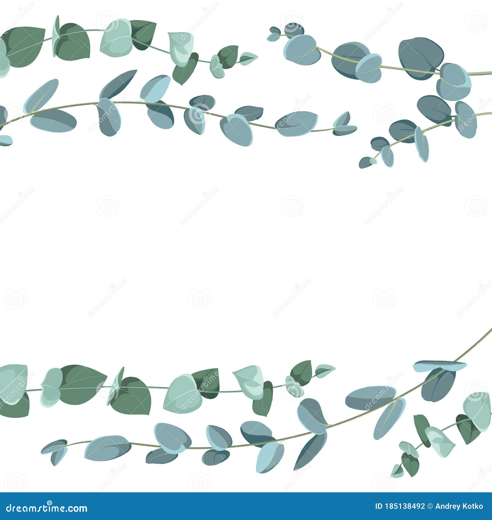 Eucalyptus Border Pattern on White Background. Flat Tropic Border Stock ...
