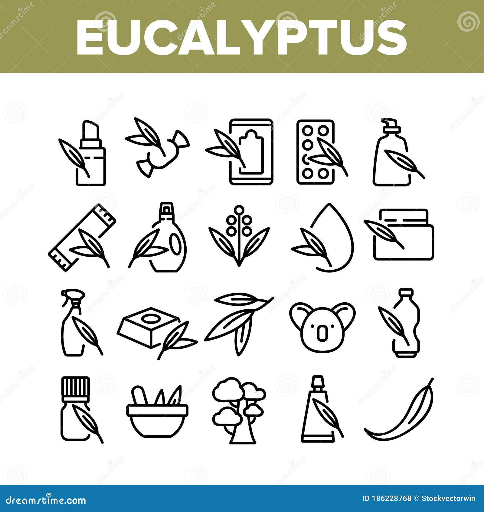 Eucalyptus Herbal Leaf Collection Icons Set Vector Stock Vector ...