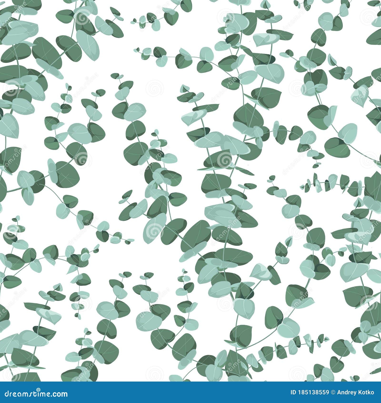 Eucalyptus Seamless Pattern in Rustic Style on White Background ...