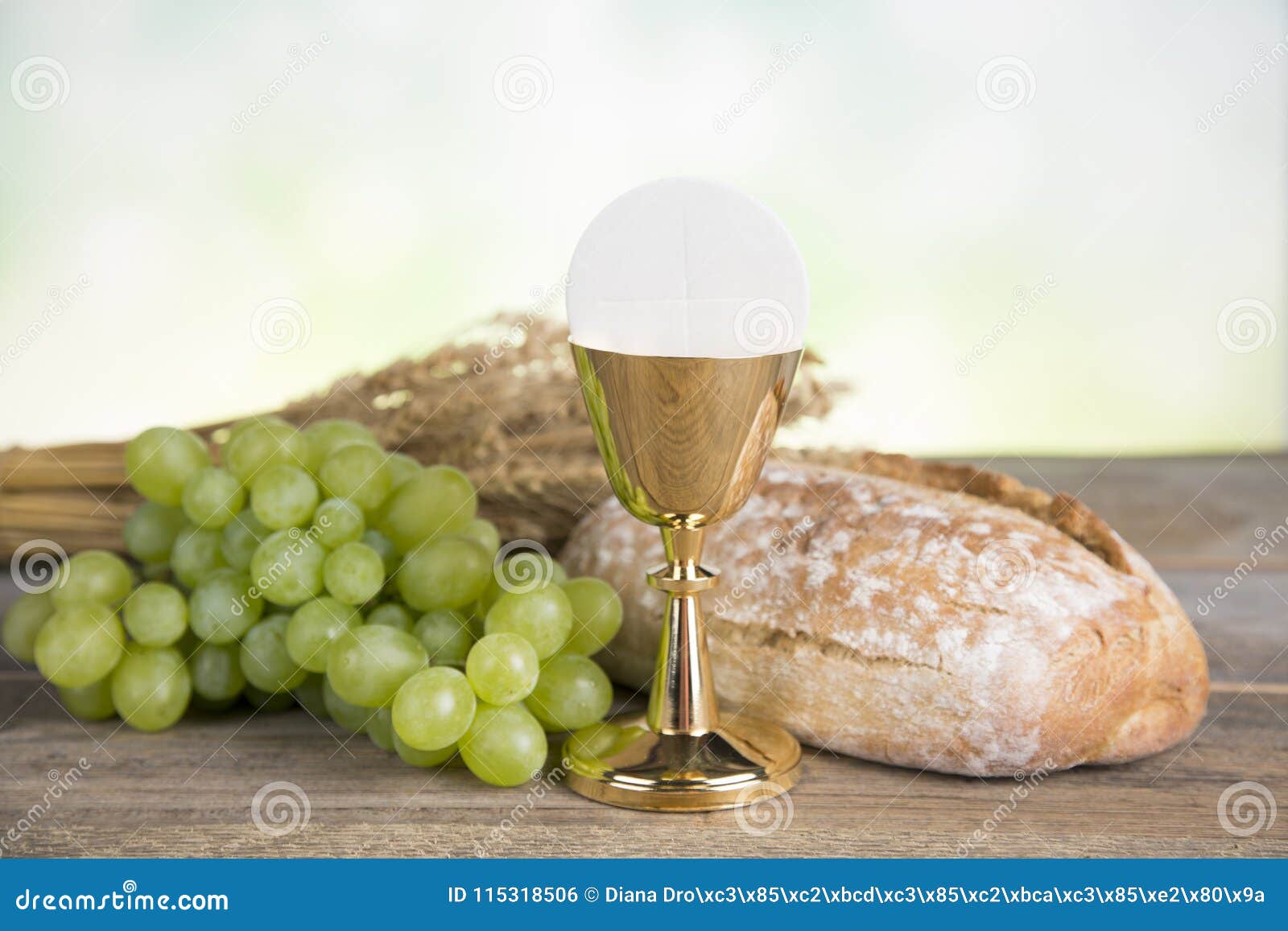 Eucharist Symbol With Bread Grape And Holy Host On Black Background ...