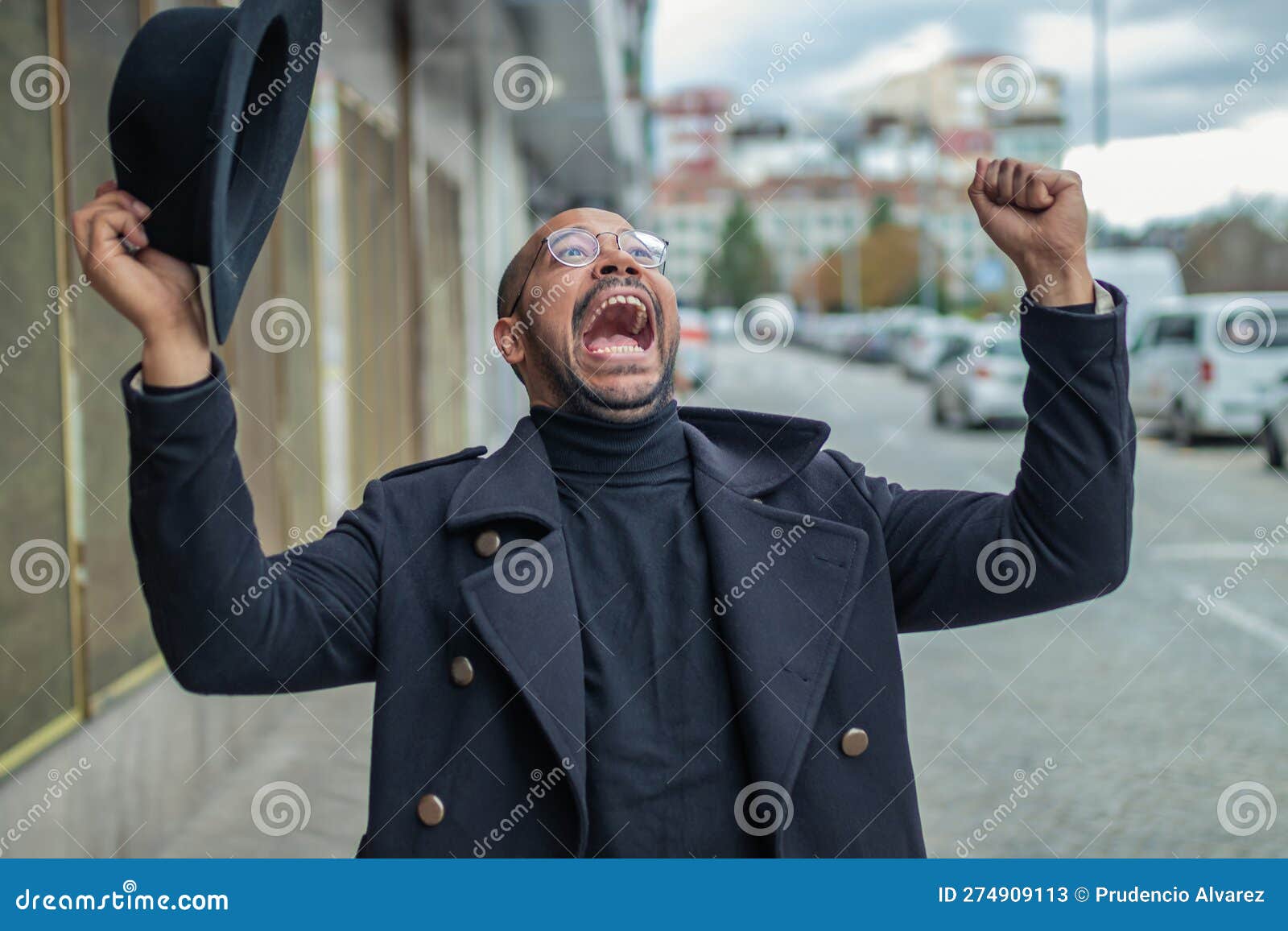 Euphoric man excited stock image. Image of latino, reaction - 274909113