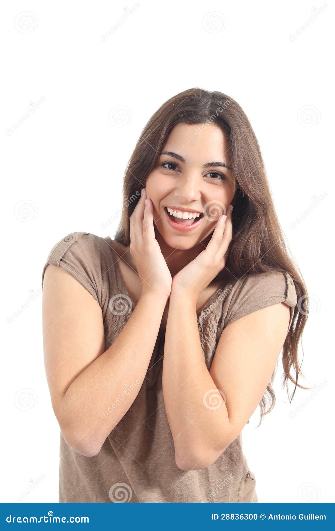 Euphoric Woman Expression with Her Hands on the Face Stock Photo ...